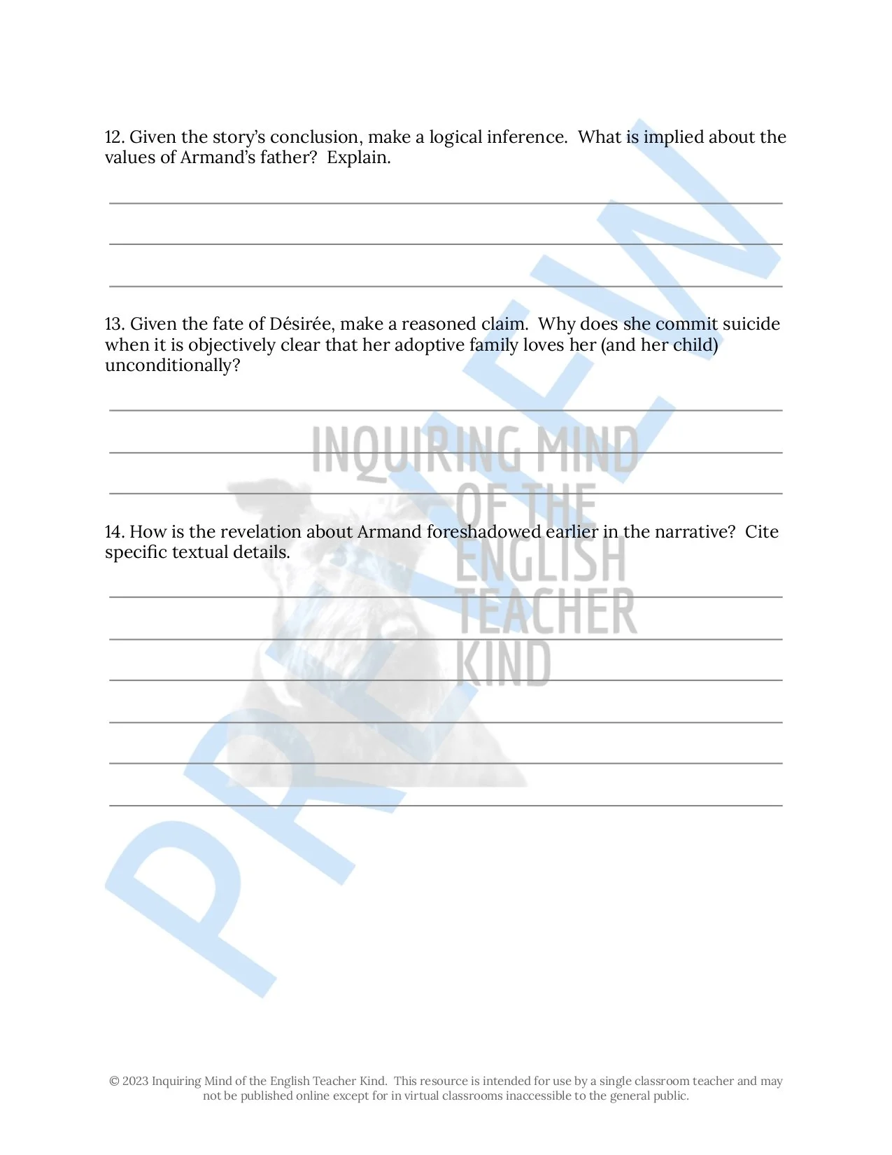 "Desiree's Baby" by Kate Chopin Quiz, Close Reading, and Vocabulary ...