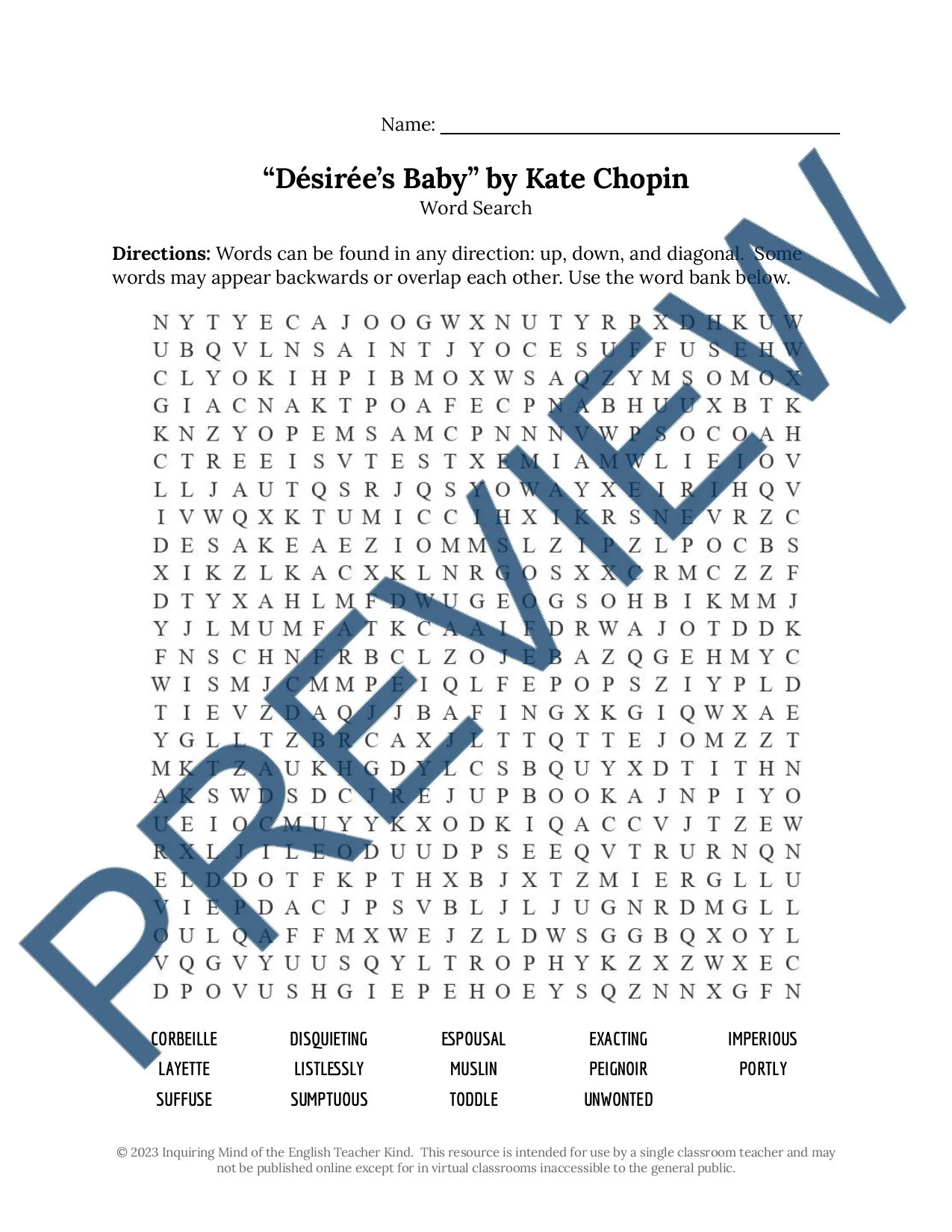 "Desiree's Baby" by Kate Chopin Quiz, Close Reading, and Vocabulary ...