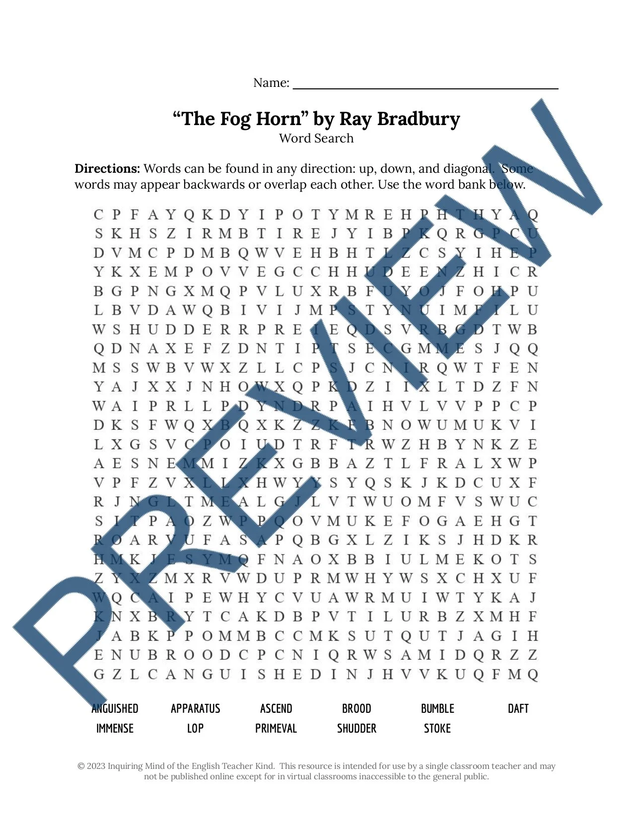 "The Fog Horn" by Ray Bradbury Quiz, Close Reading, and Vocabulary ...