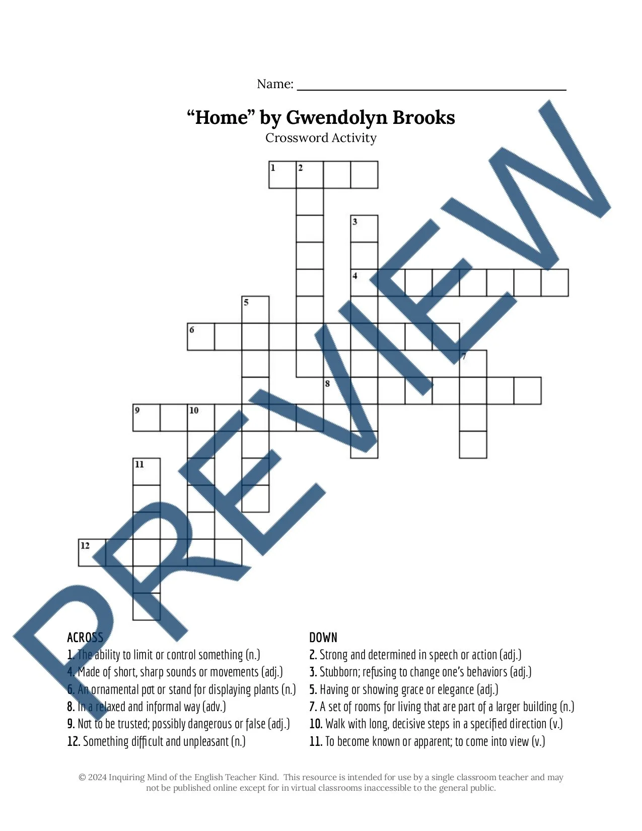 "Home" by Gwendolyn Brooks Quiz, Close Reading, and Vocabulary Games ...