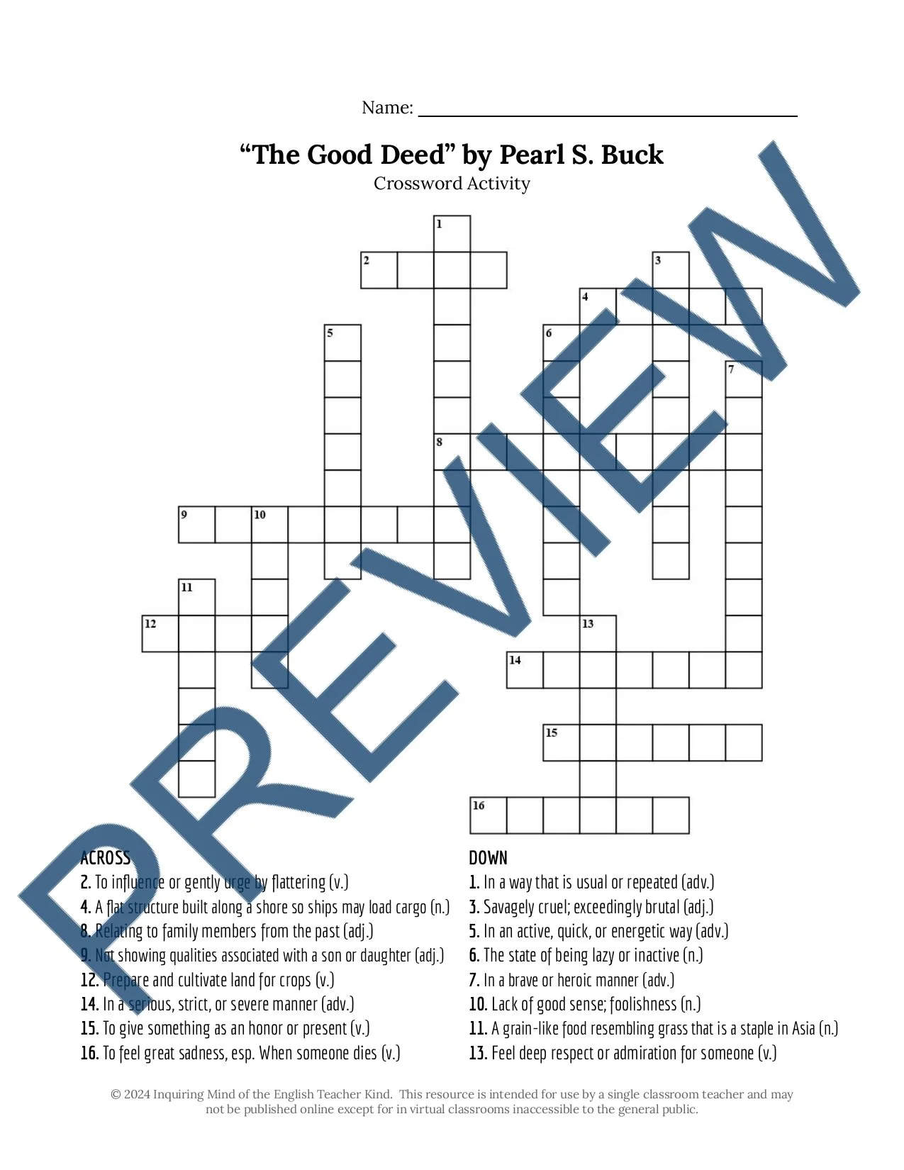 "The Good Deed" by Pearl S. Buck Quiz, Close Reading, and Vocabulary ...