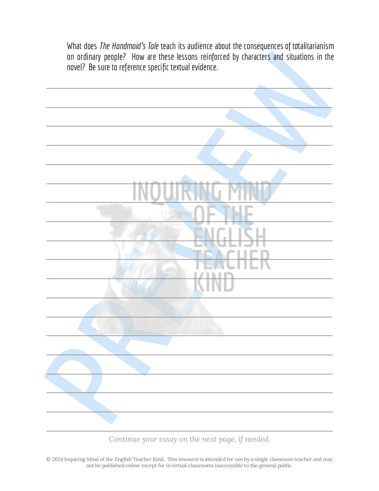 The Handmaid's Tale by Margaret Atwood Test and Answer Key for High ...