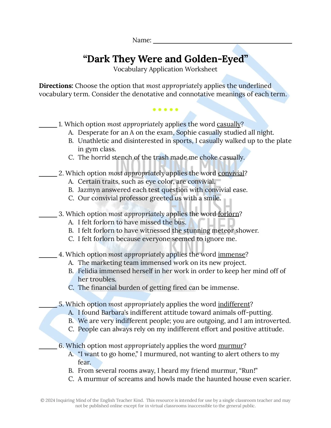 "Dark They Were and Golden Eyed" Quiz, Close Reading, and Vocab Games ...