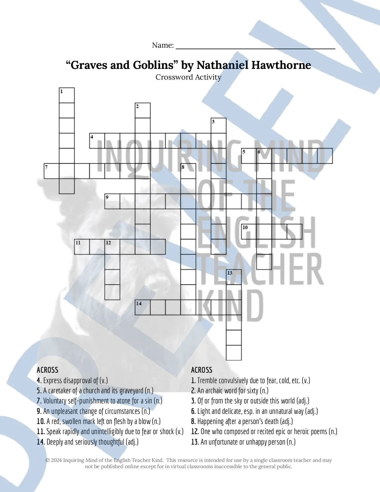 "Graves and Goblins" by Nathaniel Hawthorne Quiz, Close Reading, and ...