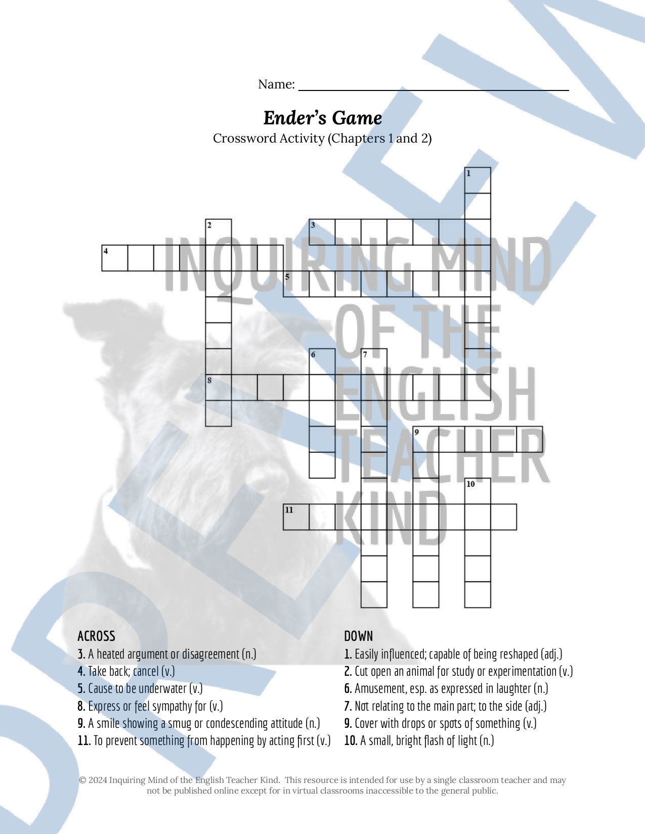 Ender's Game by Orson Scott Card Vocabulary Games Bundle for High ...