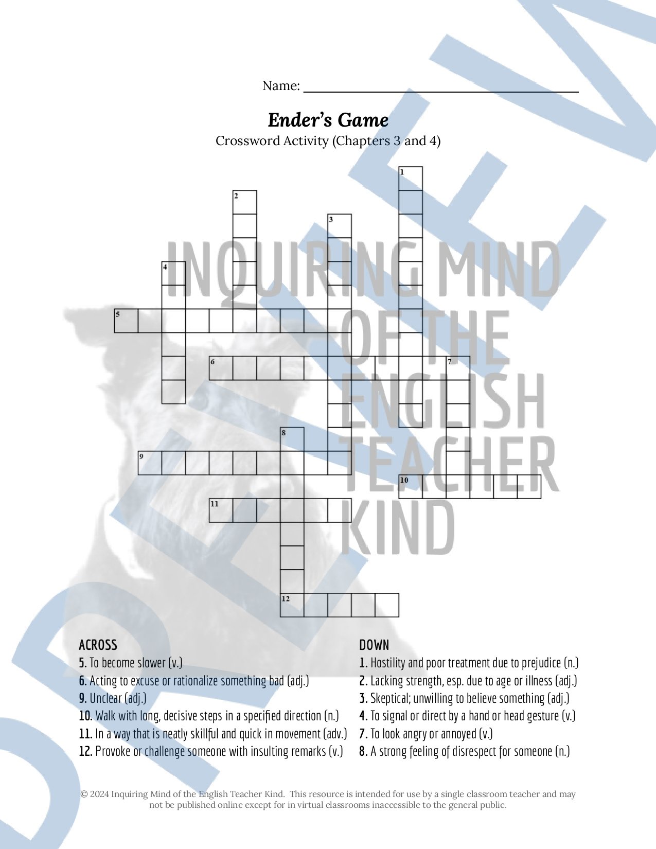 Ender's Game by Orson Scott Card Vocabulary Games Bundle for High ...