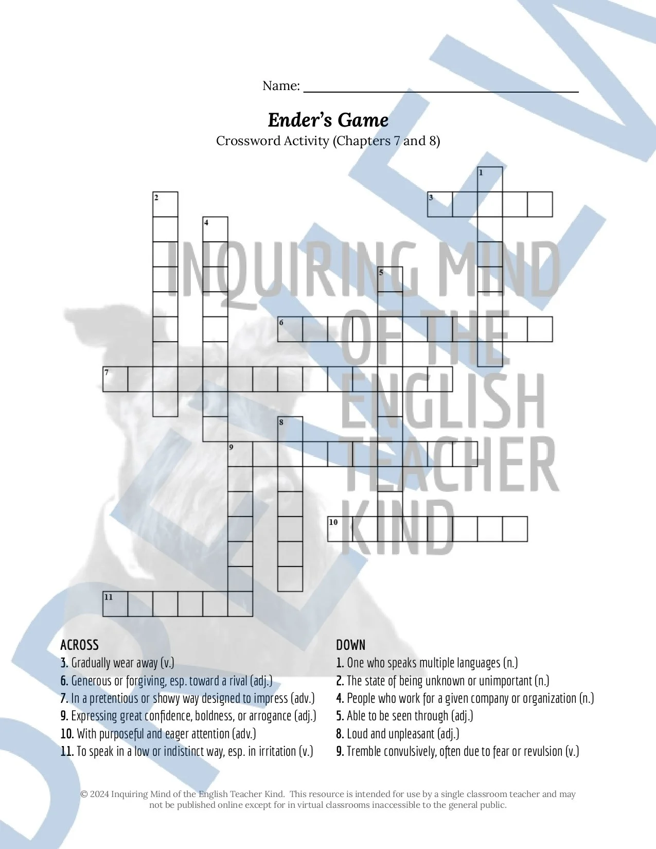 Ender's Game by Orson Scott Card Vocabulary Games Bundle for High ...