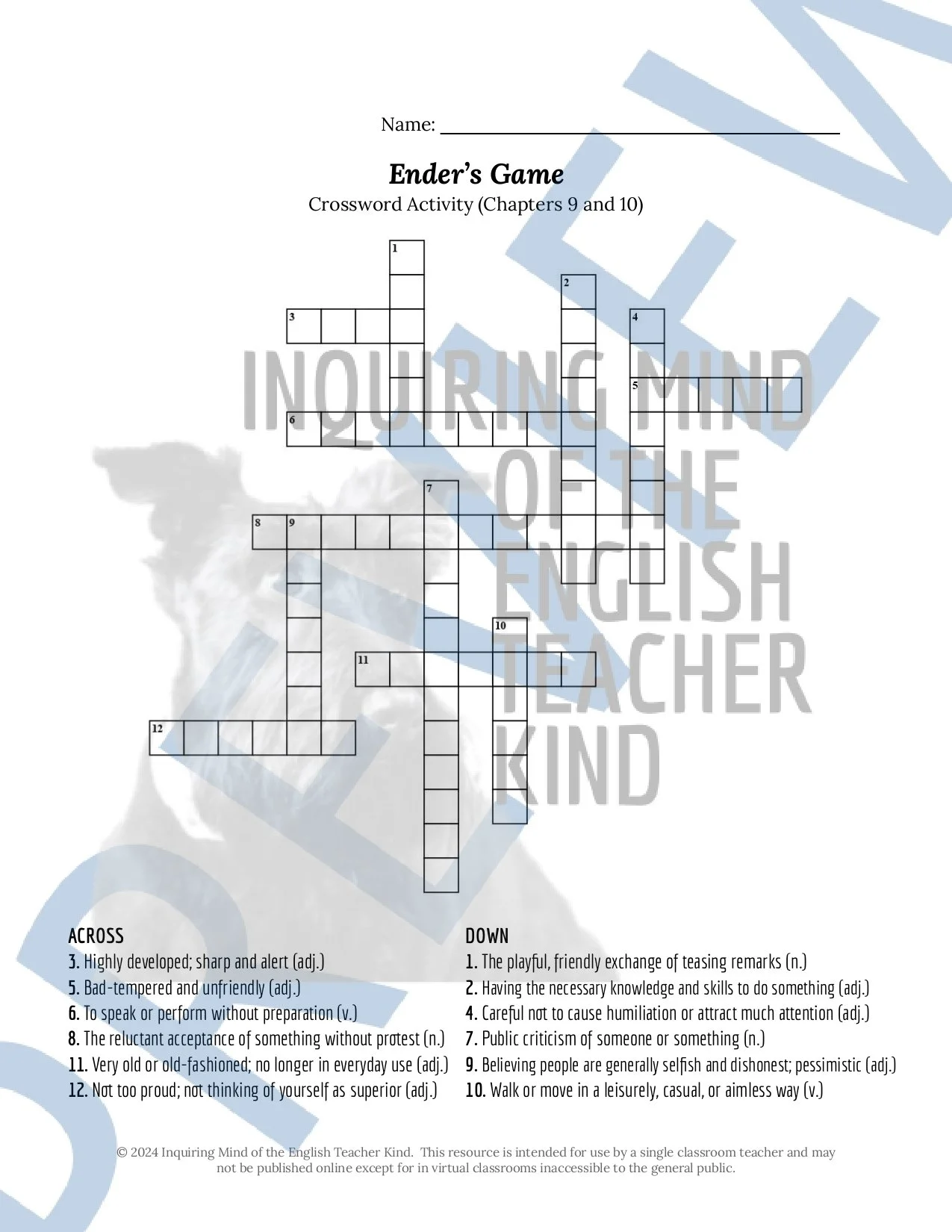 Ender's Game by Orson Scott Card Vocabulary Games Bundle for High ...