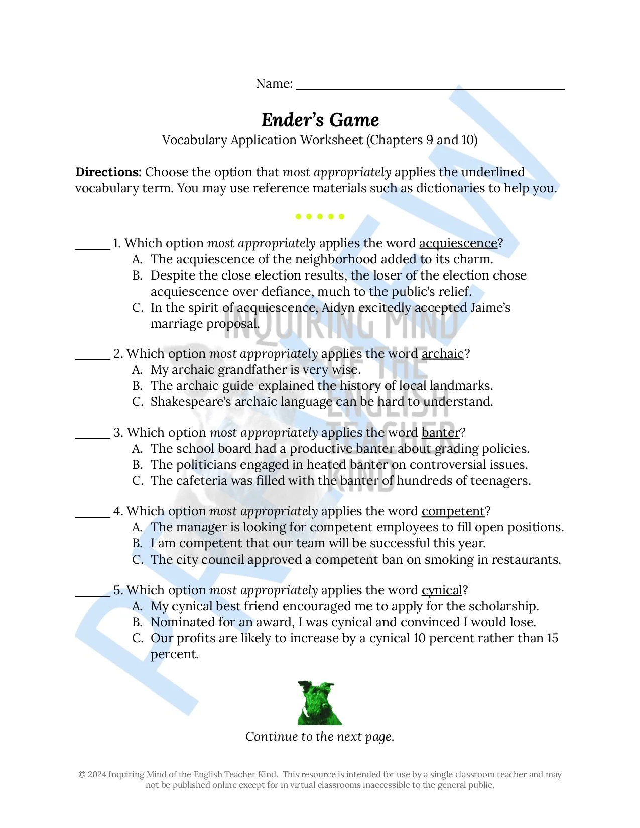 Ender's Game by Orson Scott Card Vocabulary Games Bundle for High ...