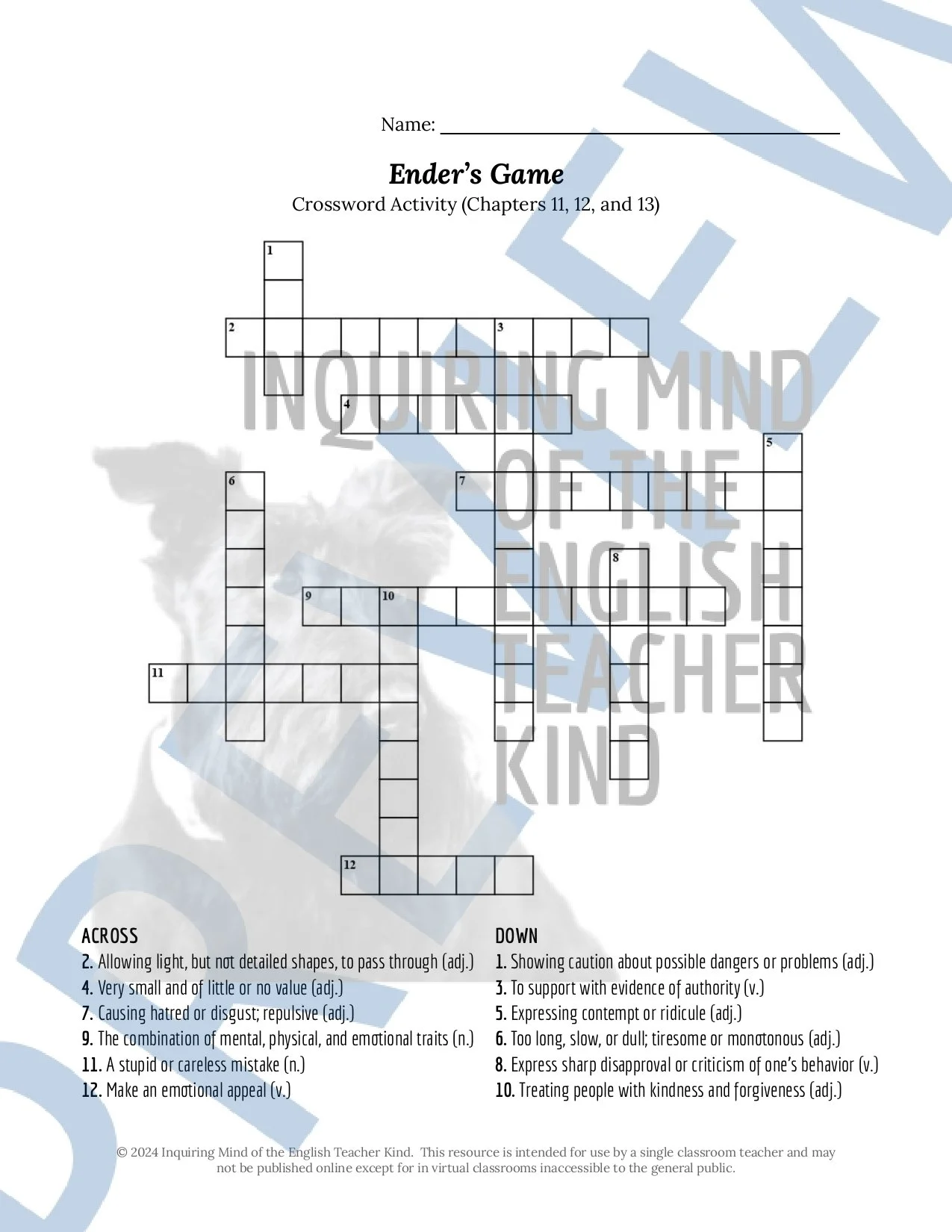 Ender's Game by Orson Scott Card Vocabulary Games Bundle for High ...