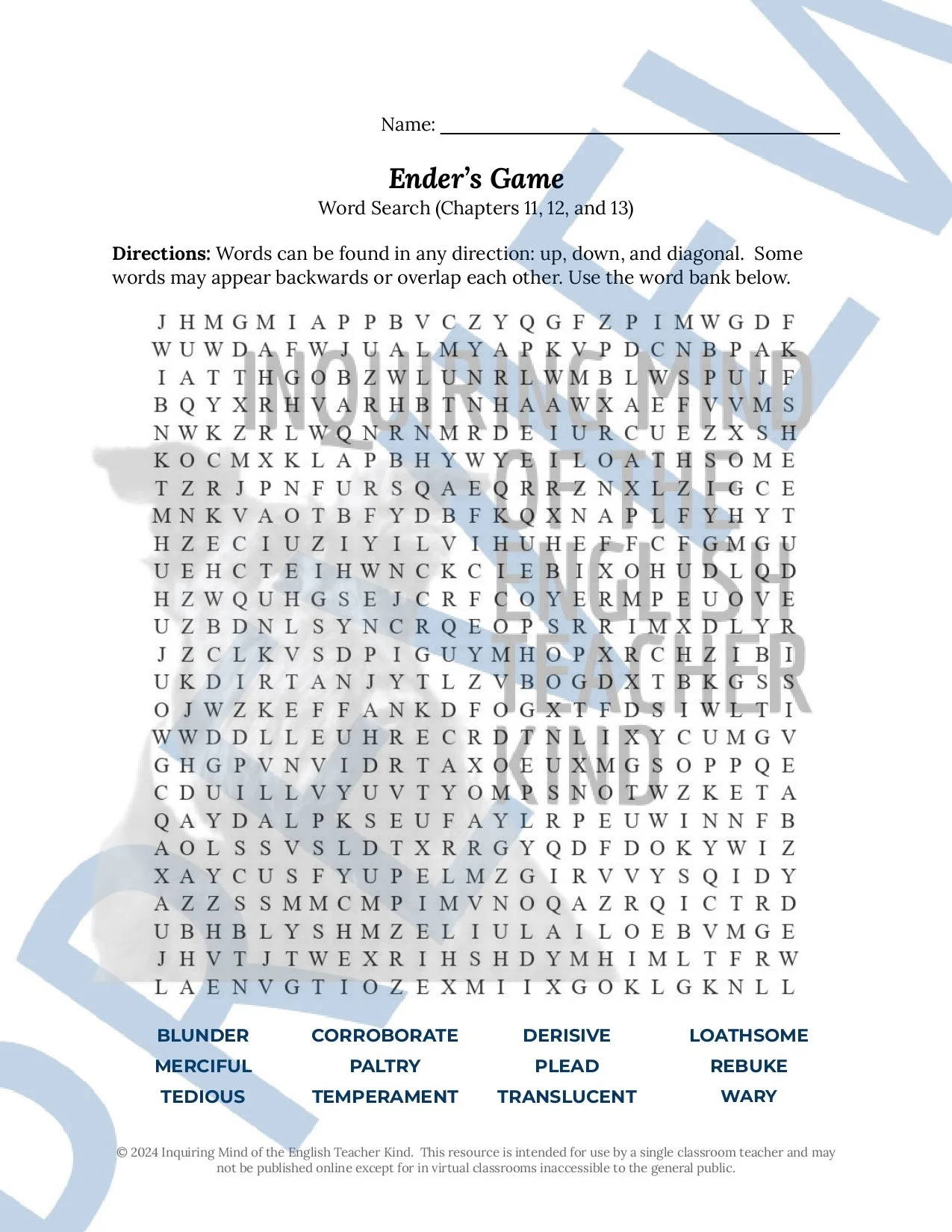 Ender's Game by Orson Scott Card Vocabulary Games Bundle for High ...