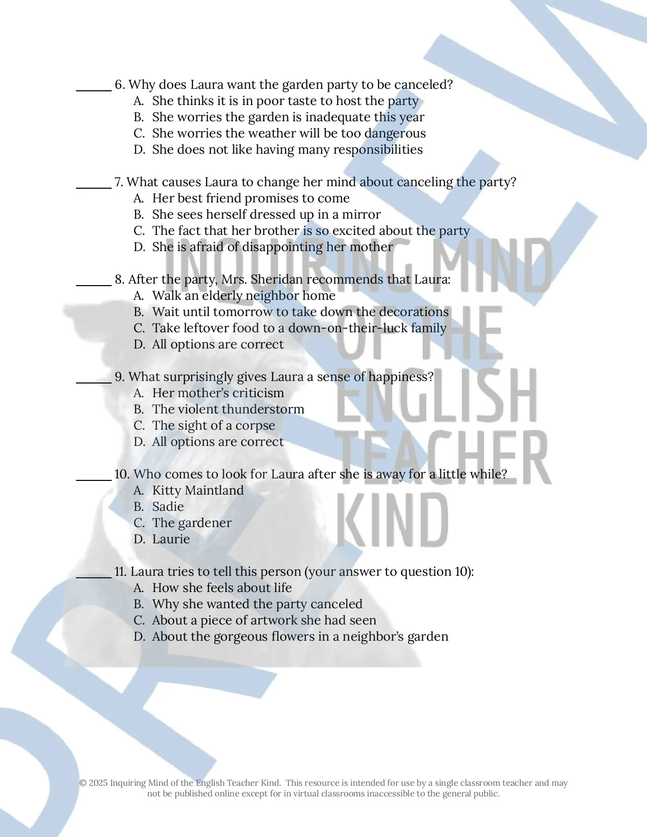 "The Garden Party" by Katherine Mansfield Quiz, Close Reading, and ...