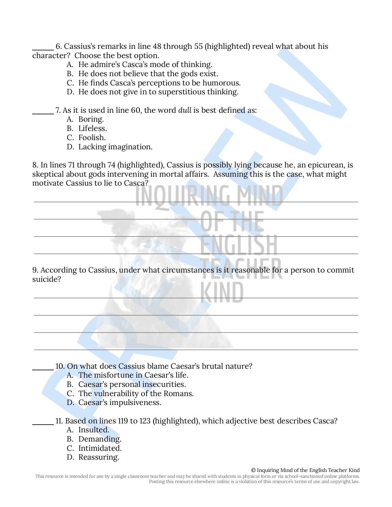 Shakespeare's Julius Caesar Close Reading Analysis Worksheets Bundle ...
