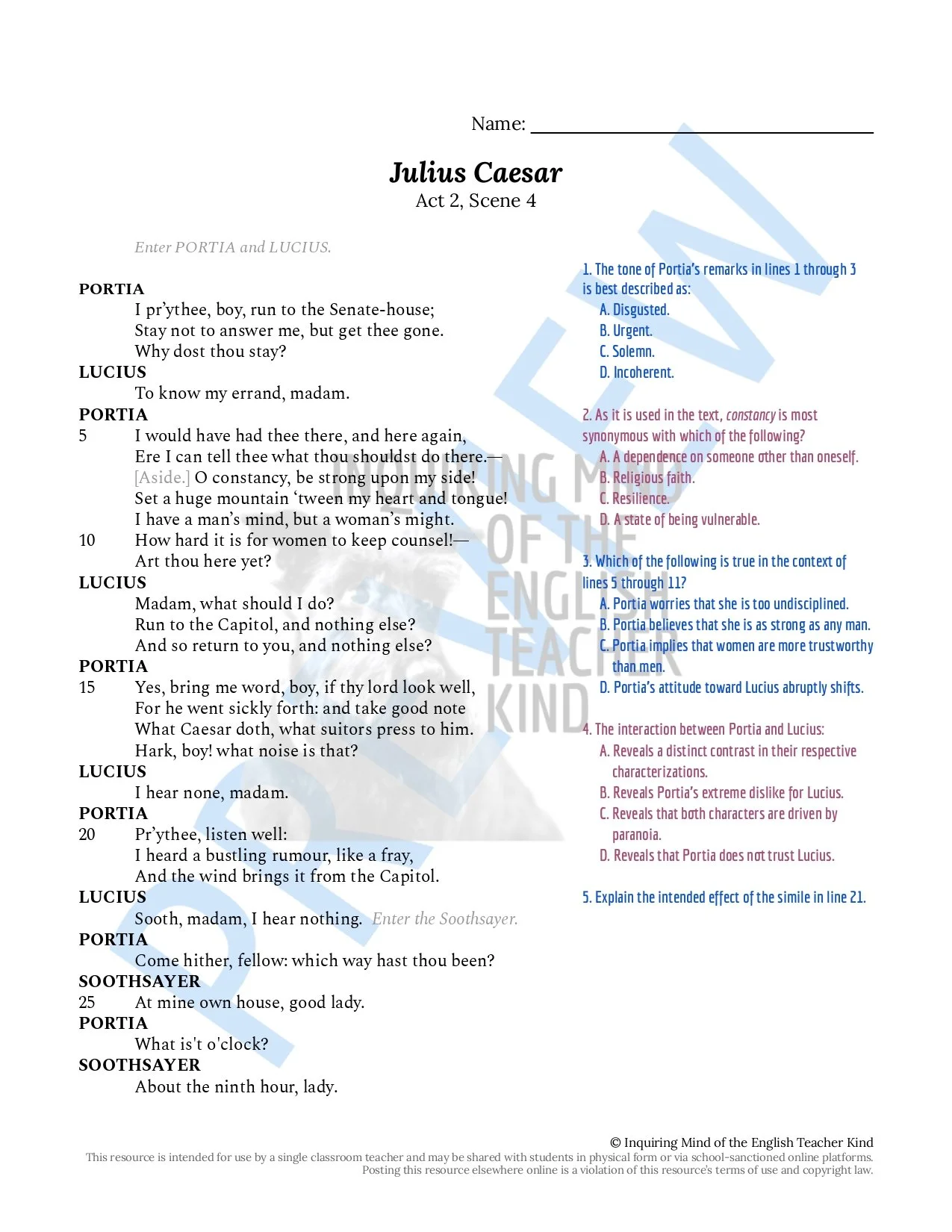 Shakespeare's Julius Caesar Close Reading Analysis Worksheets Bundle ...