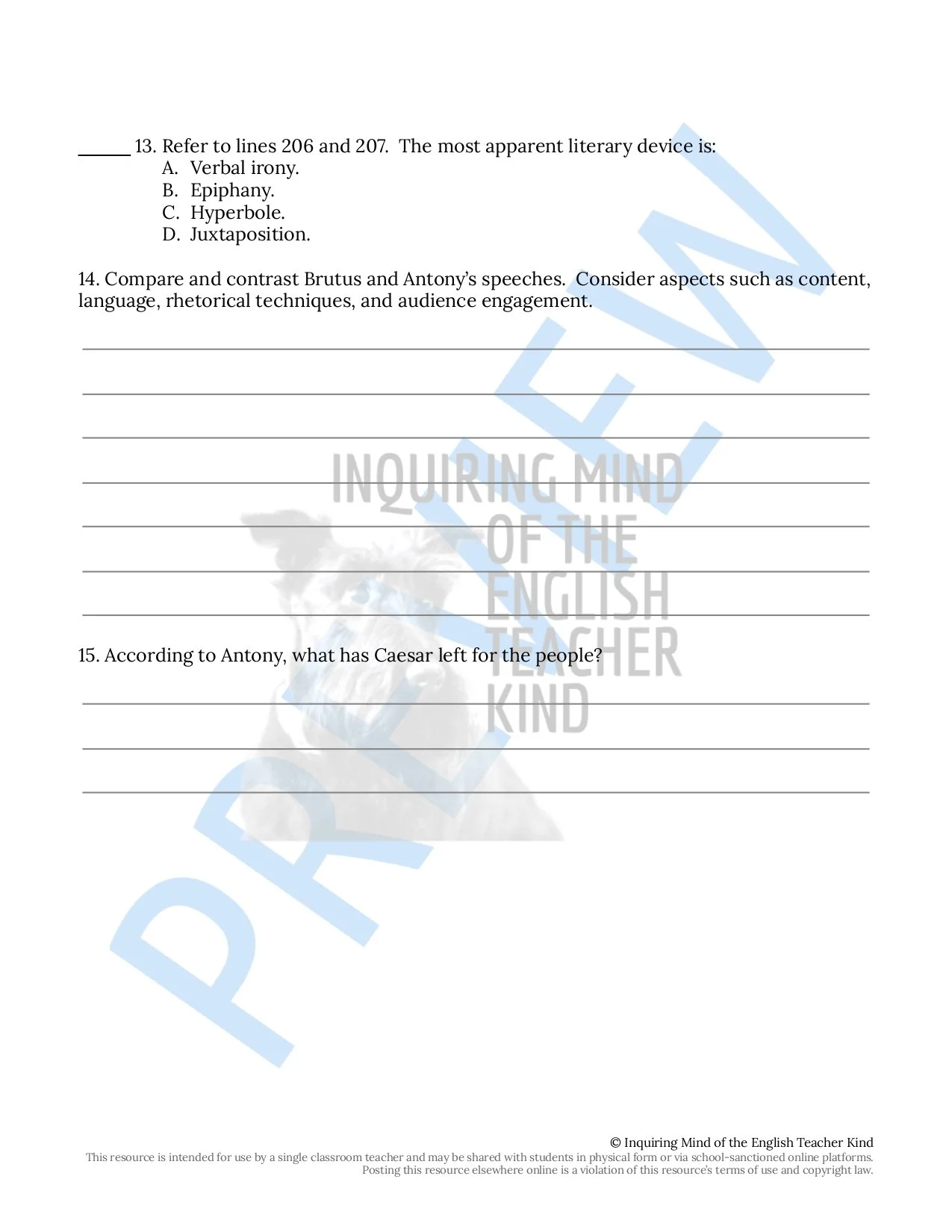 Shakespeare's Julius Caesar Close Reading Analysis Worksheets Bundle ...