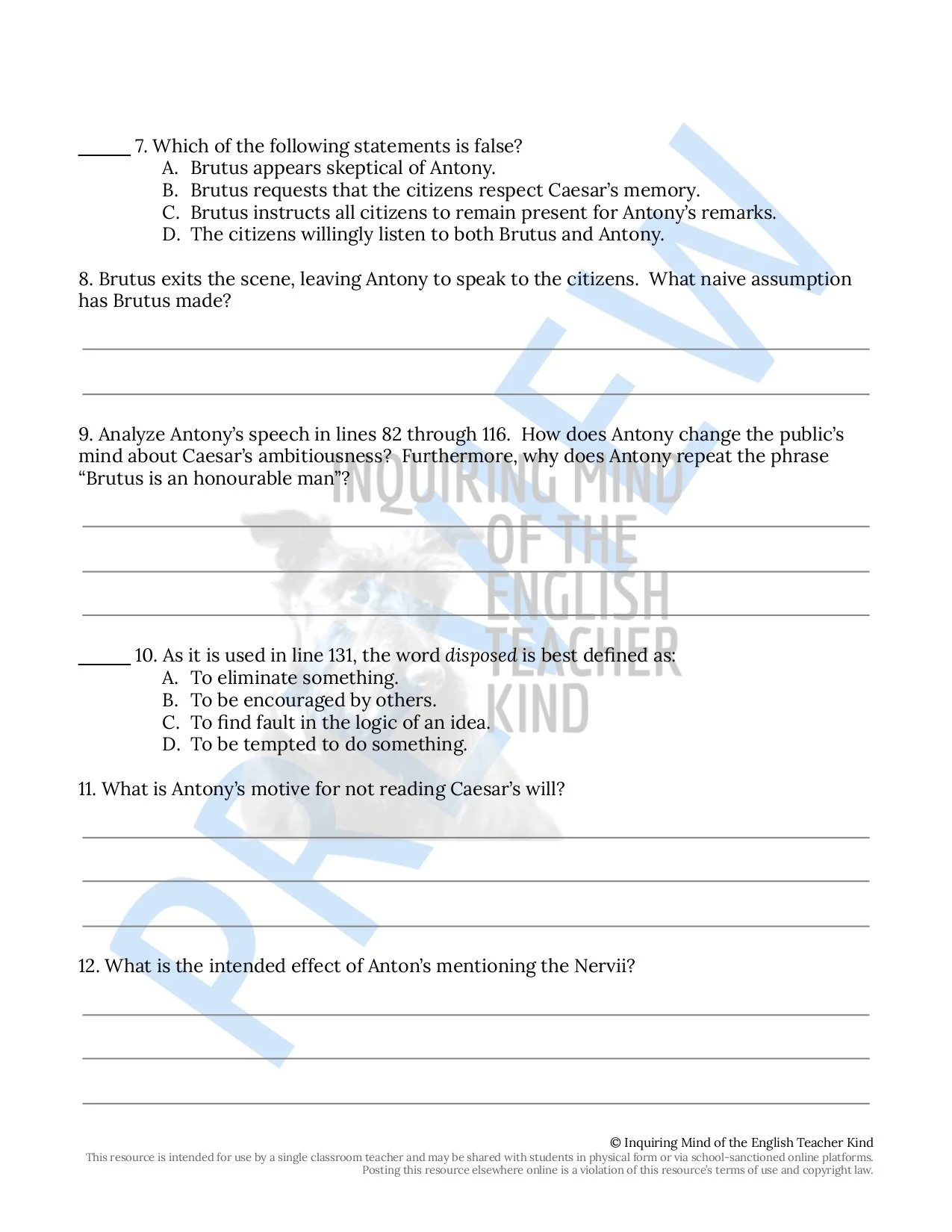 Shakespeare's Julius Caesar Close Reading Analysis Worksheets Bundle ...