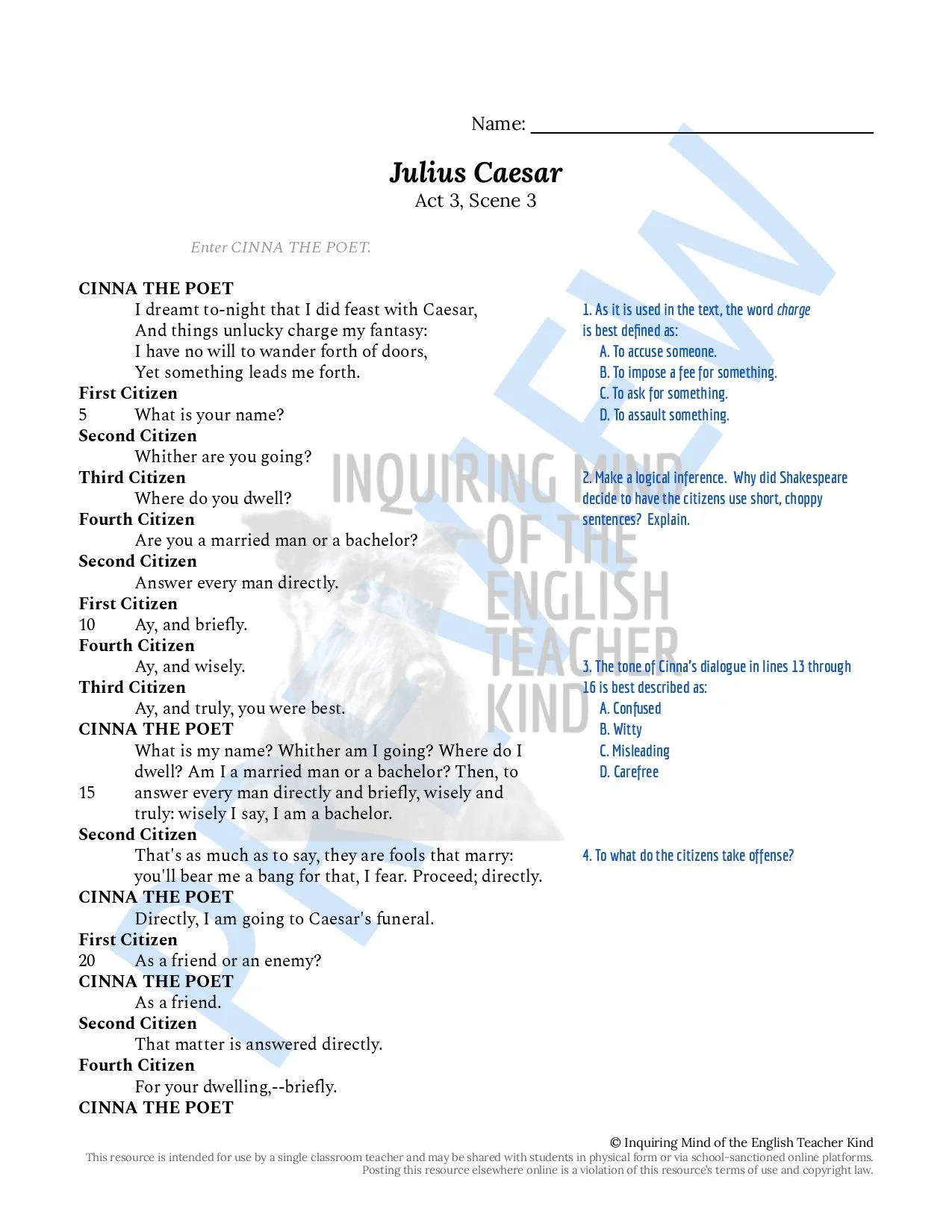 Shakespeare's Julius Caesar Close Reading Analysis Worksheets Bundle ...