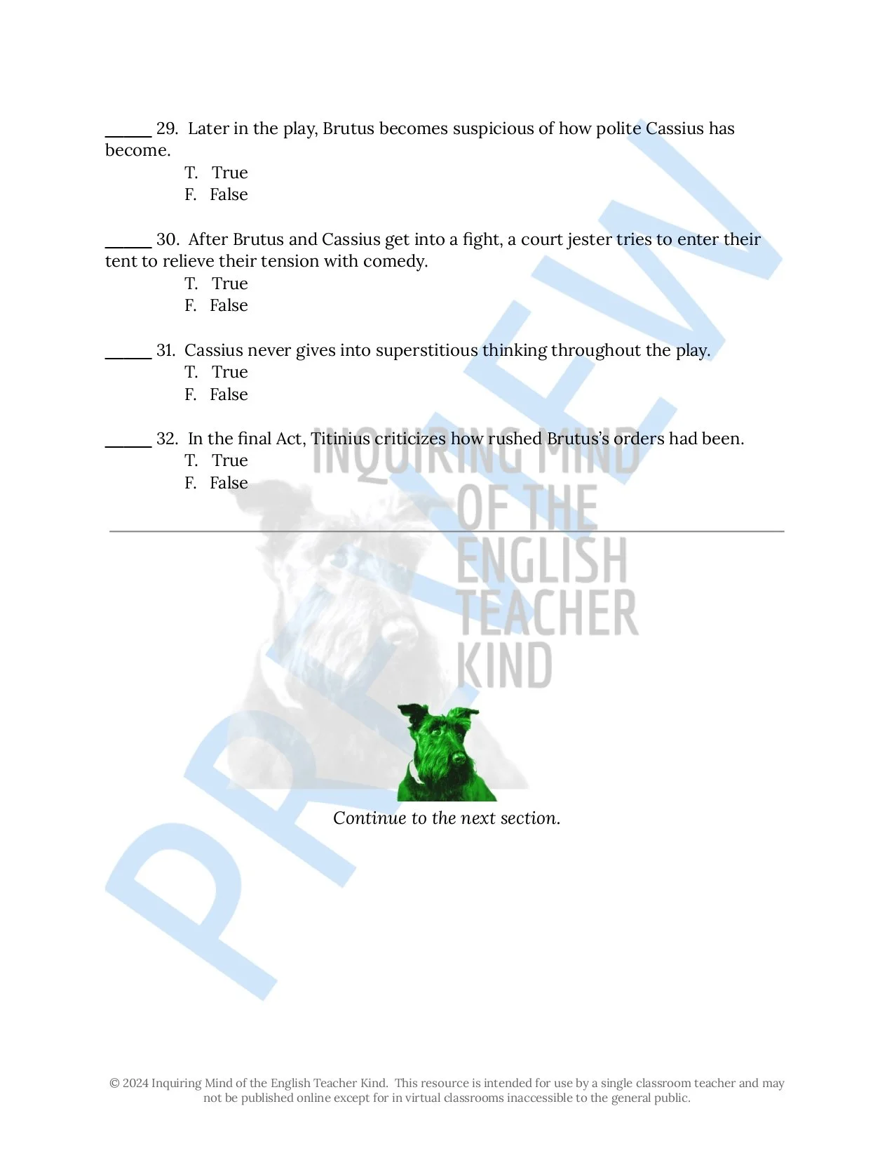 Shakespeare's Julius Caesar Test and Answer Key for High School ...