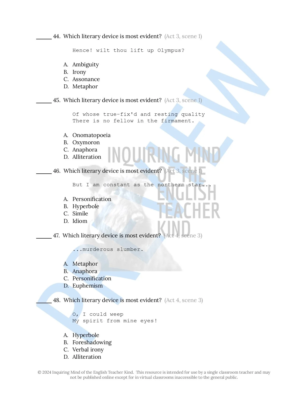 Shakespeare's Julius Caesar Test and Answer Key for High School ...