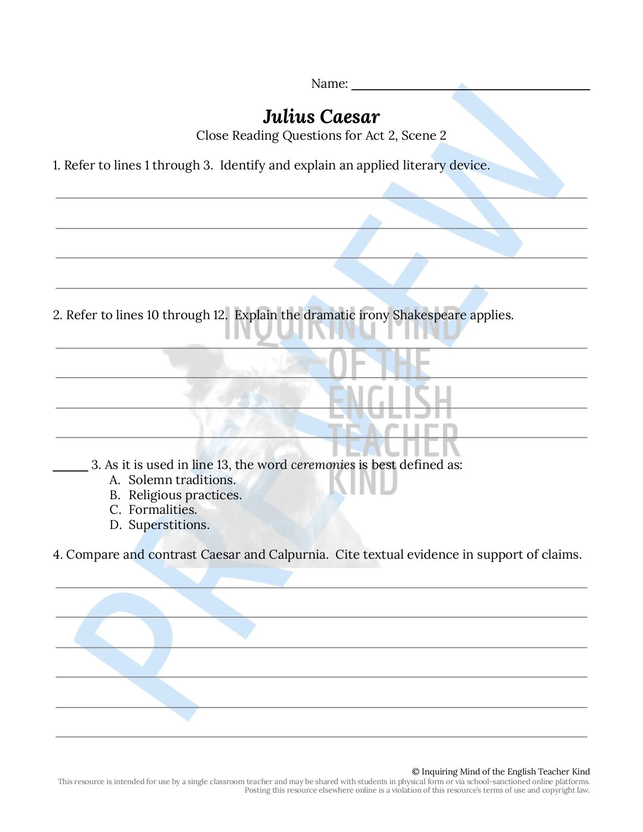 Julius Caesar Act 2 Quiz and Close Reading Analysis Worksheets Bundle ...