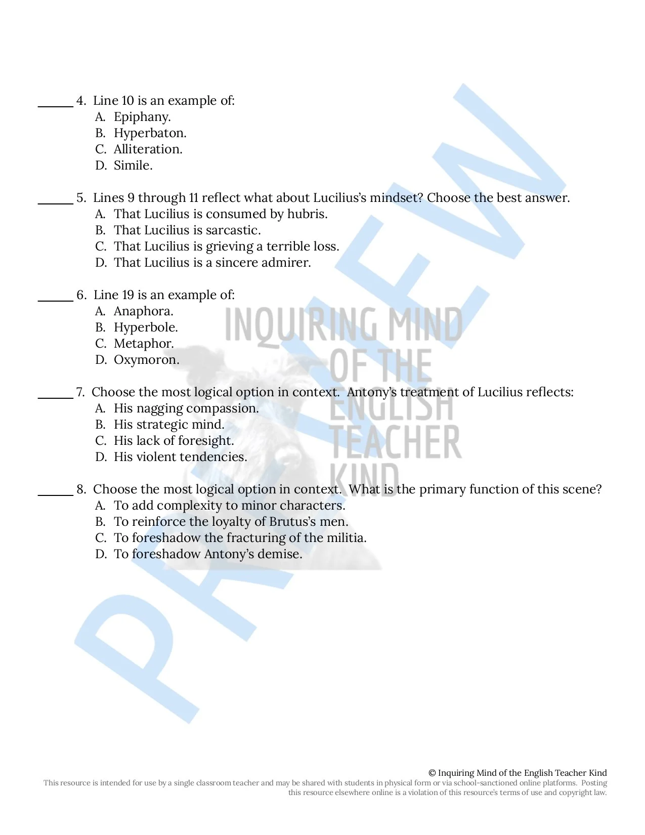 Julius Caesar Act 5 Quiz and Close Reading Analysis Worksheets Bundle ...