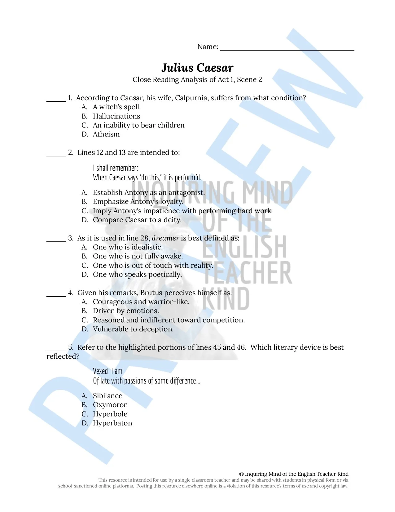 Julius Caesar Quizzes, Close Reading Worksheets, Vocabulary Games, and ...