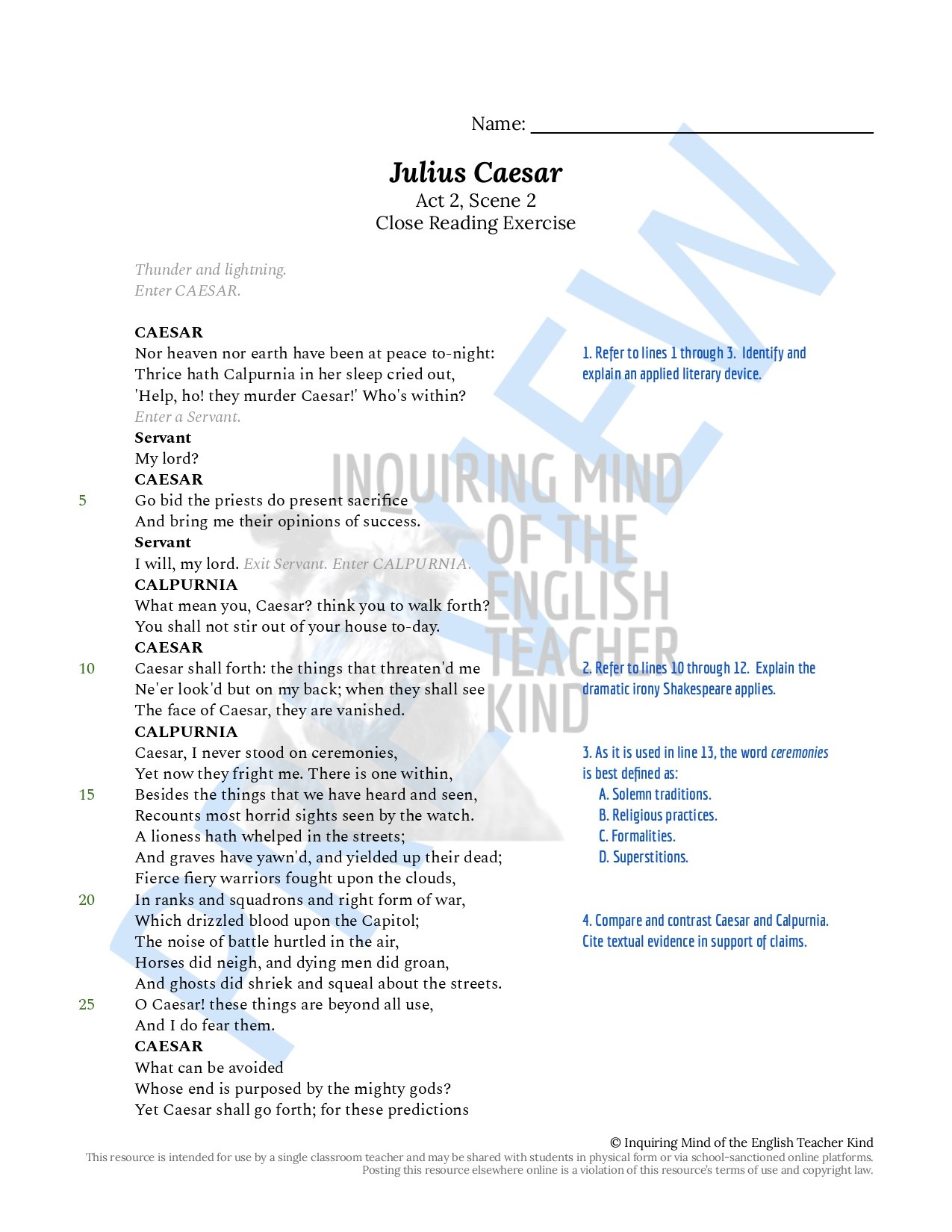 Julius Caesar Quizzes, Close Reading Worksheets, Vocabulary Games, and ...