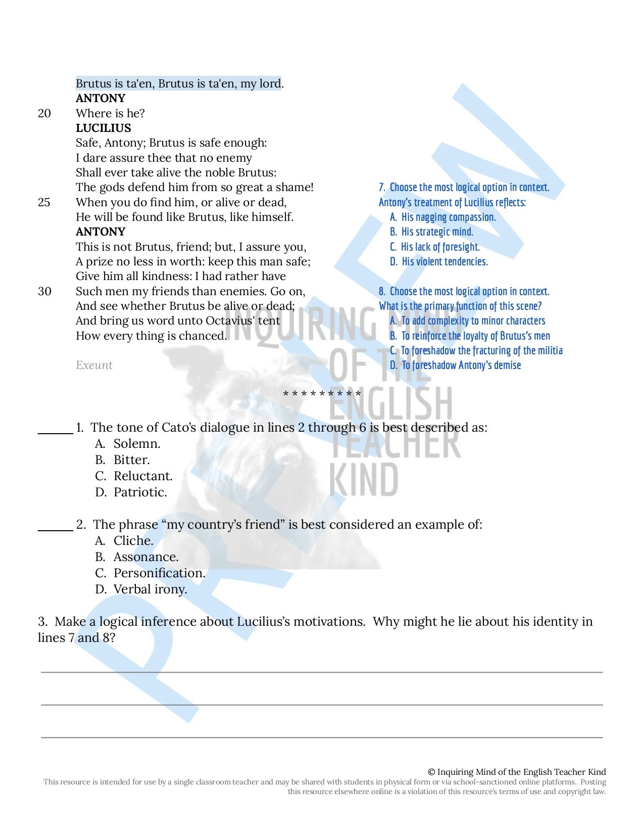 Julius Caesar Quizzes, Close Reading Worksheets, Vocabulary Games, and ...