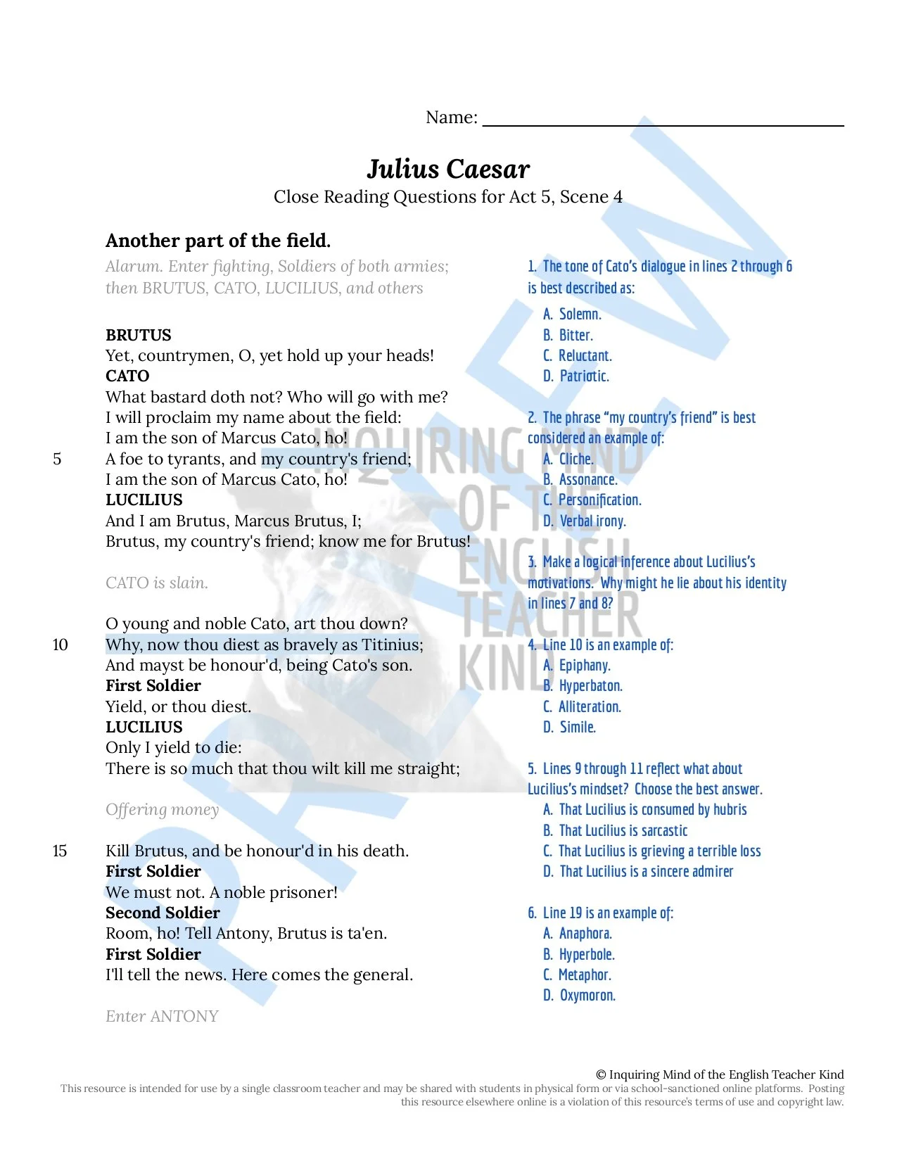 Julius Caesar Quizzes, Close Reading Worksheets, Vocabulary Games, and ...