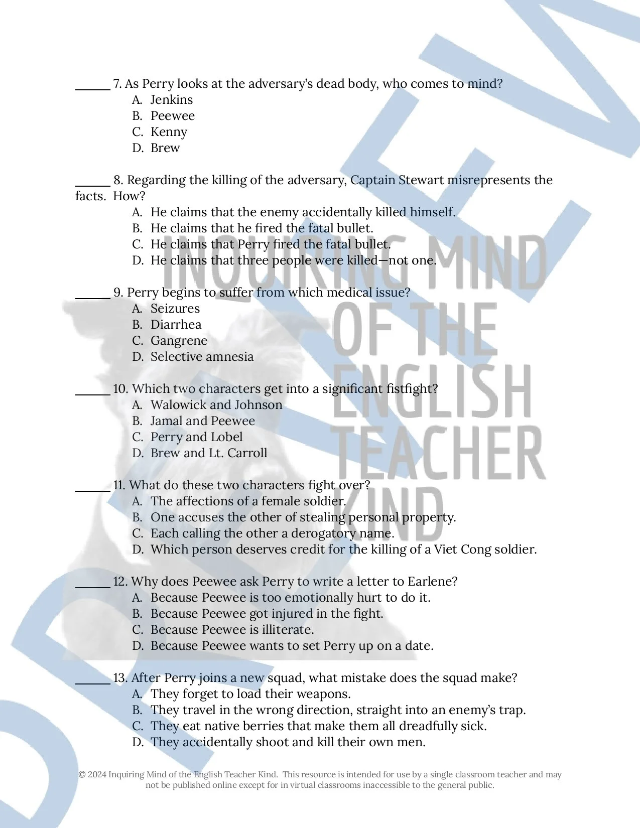Fallen Angels by Walter Dean Myers Quiz and Answer Key Bundle for High ...