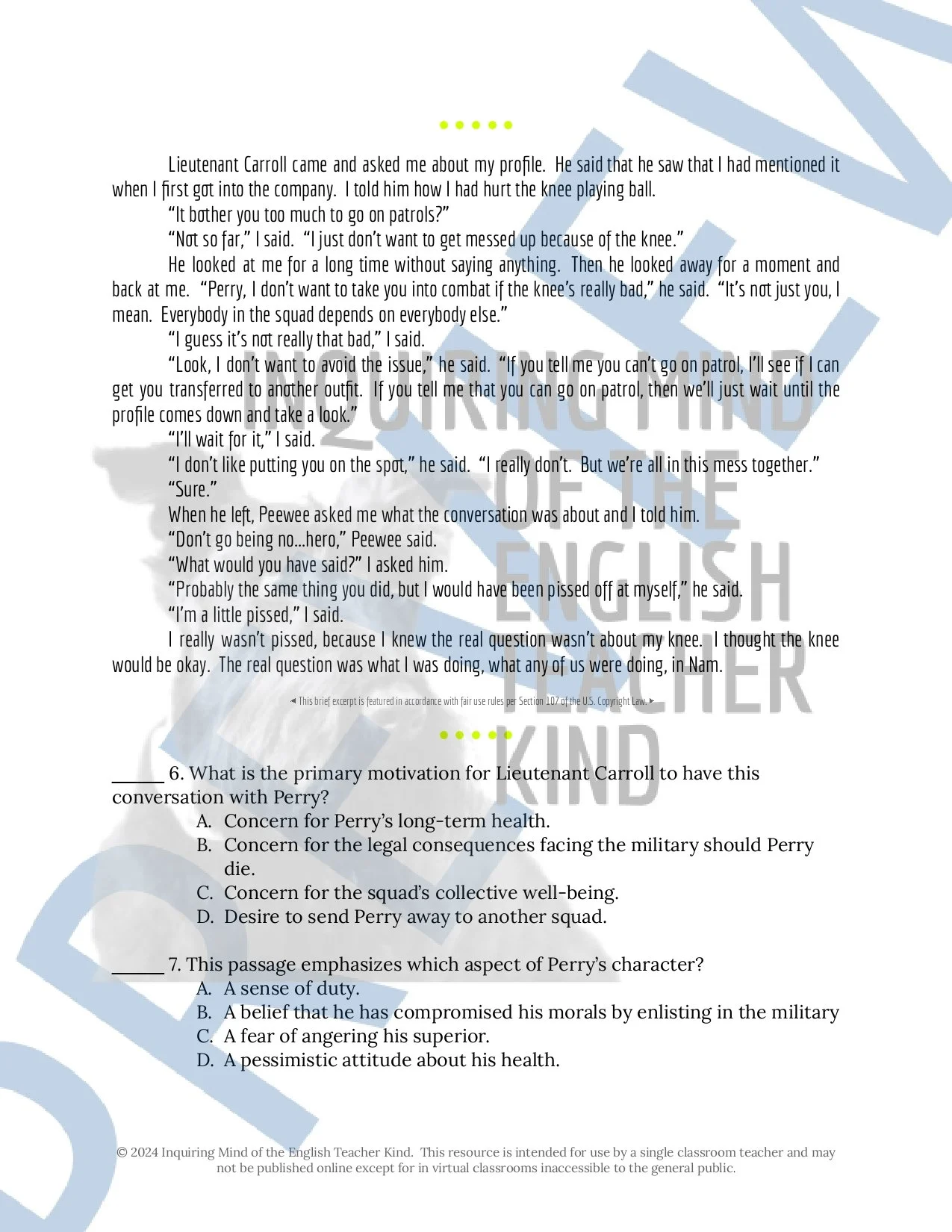 Fallen Angels by Walter Dean Myers Close Reading Analysis Worksheets ...