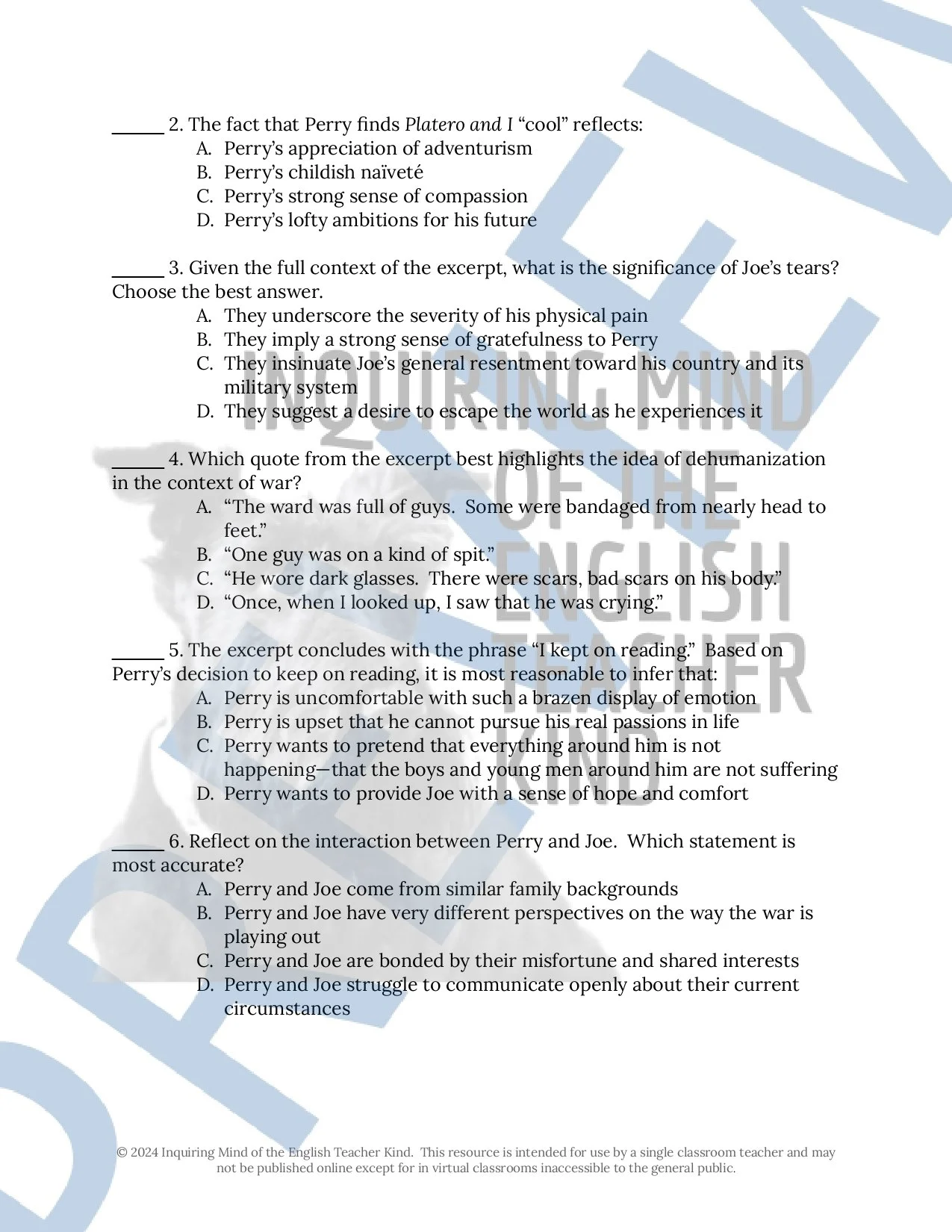 Fallen Angels by Walter Dean Myers Close Reading Analysis Worksheets ...
