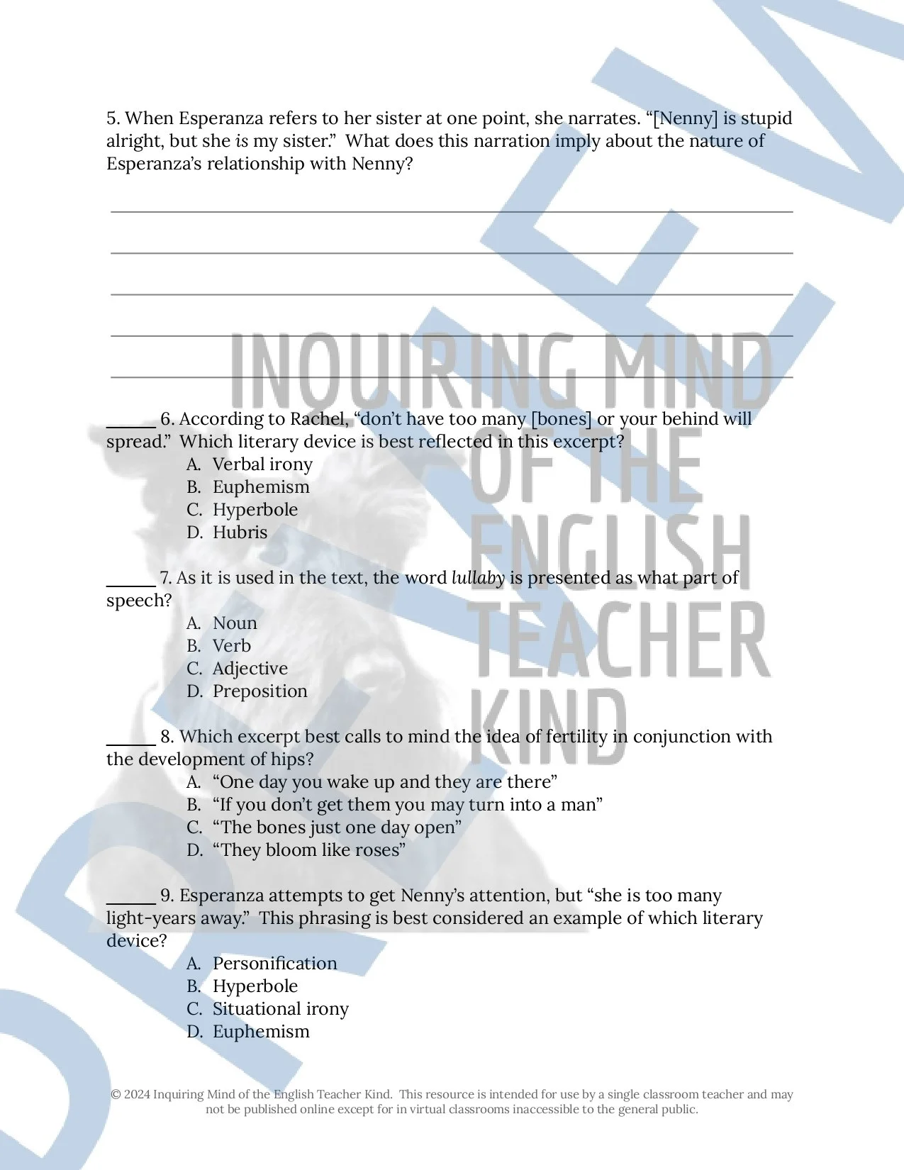 House on Mango Street Quiz and Close Reading Worksheets Bundle ...