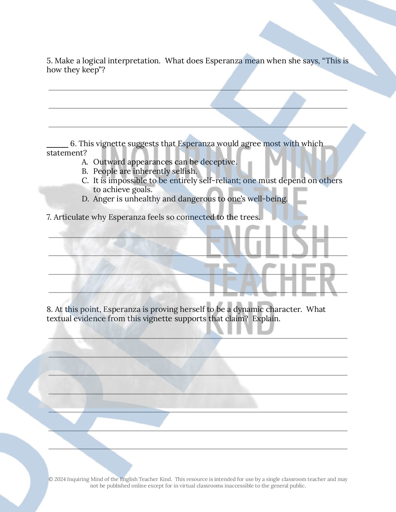 House on Mango Street Quiz and Close Reading Worksheets Bundle ...