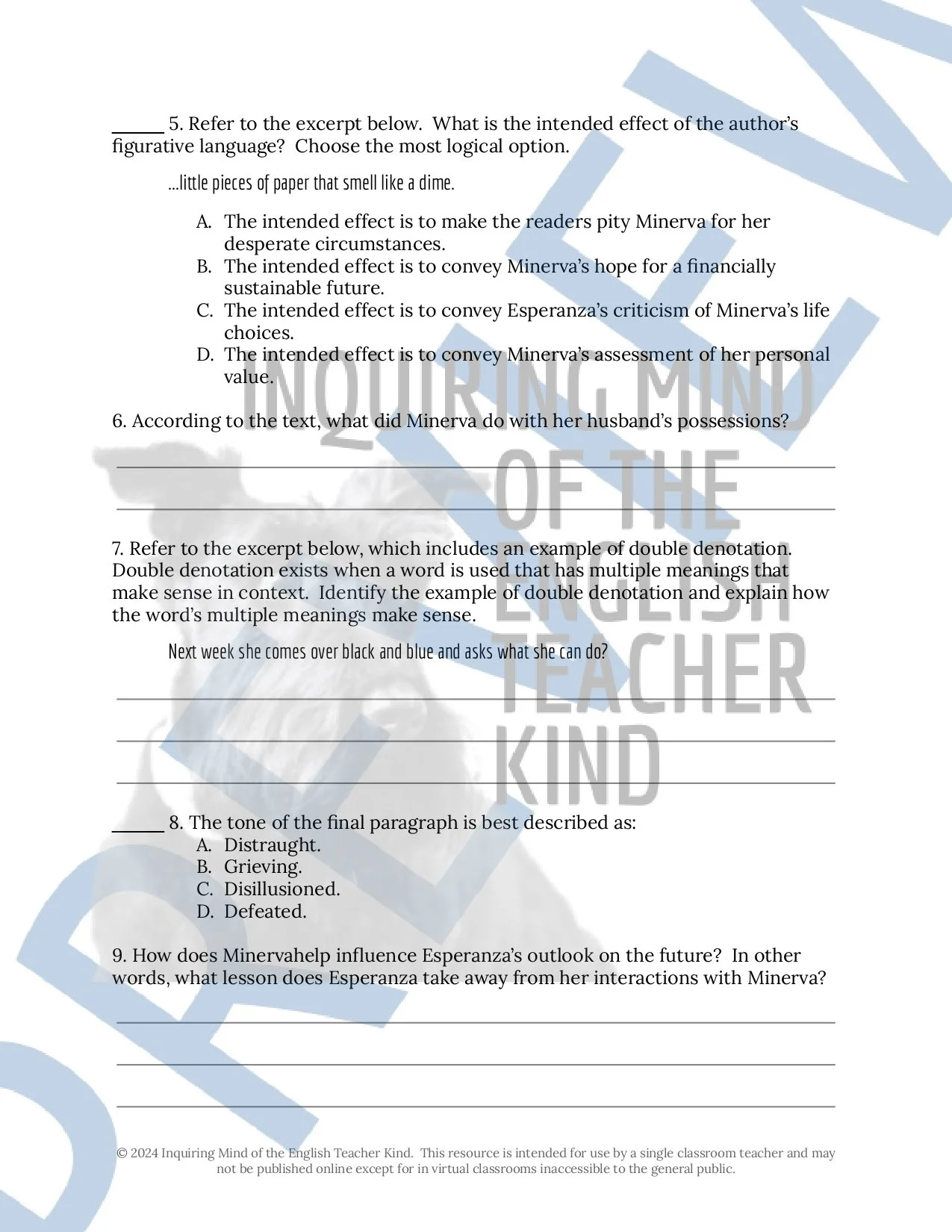 House on Mango Street Quiz and Close Reading Worksheets Bundle ...