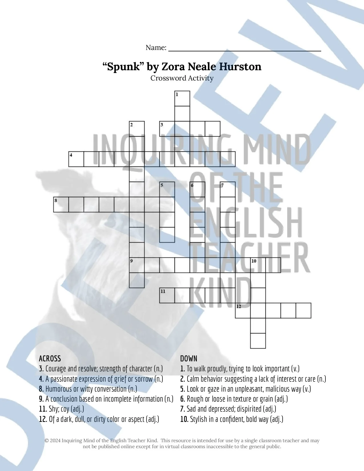 "Spunk" by Zora Neale Hurston Quiz, Close Reading, and Vocabulary Games ...