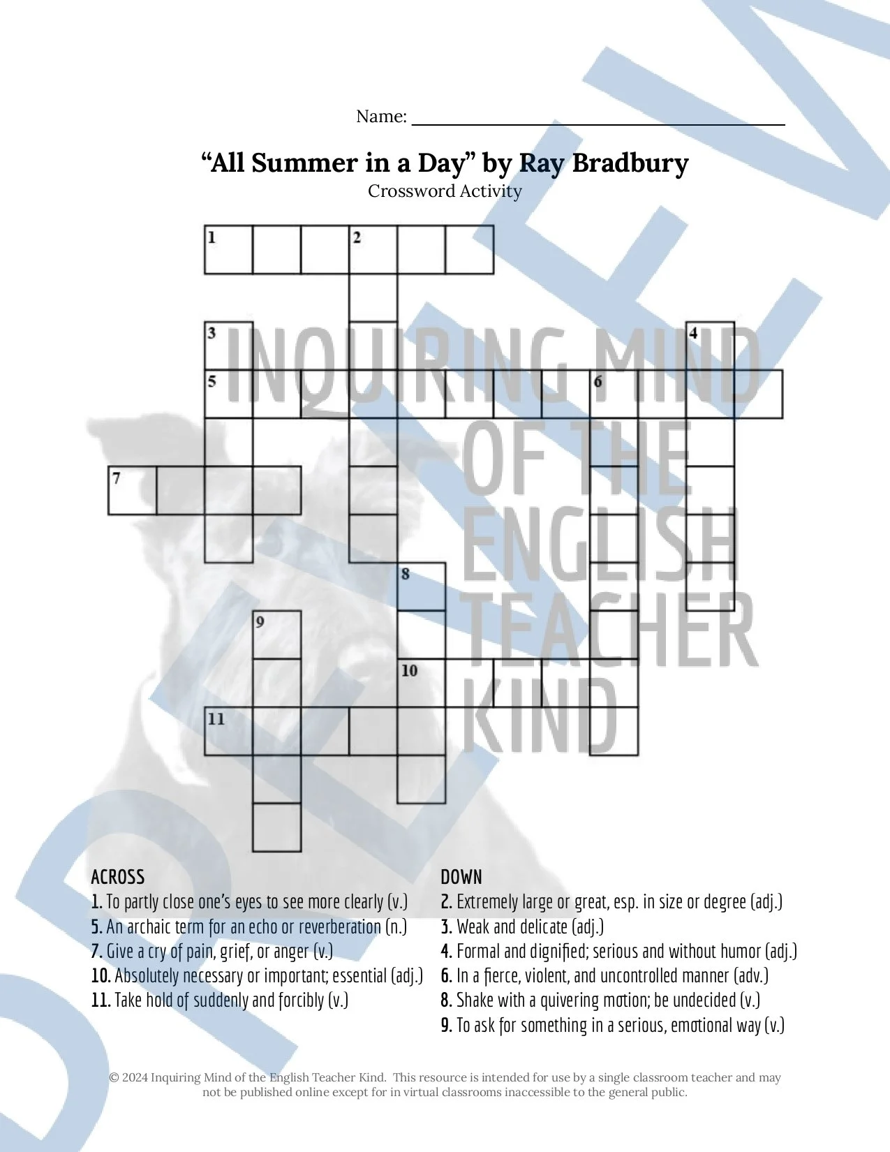 "All Summer in a Day" by Ray Bradbury Quiz, Close Reading, and ...