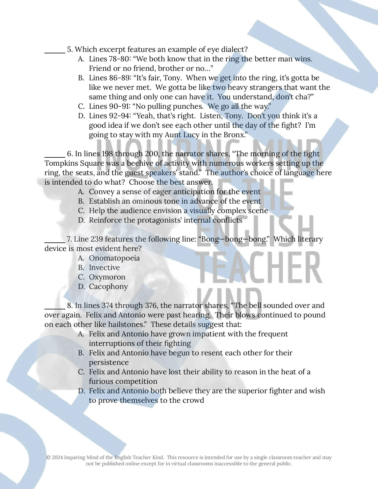 "Amigo Brothers" by Piri Thomas Quiz, Close Reading Worksheet, and ...