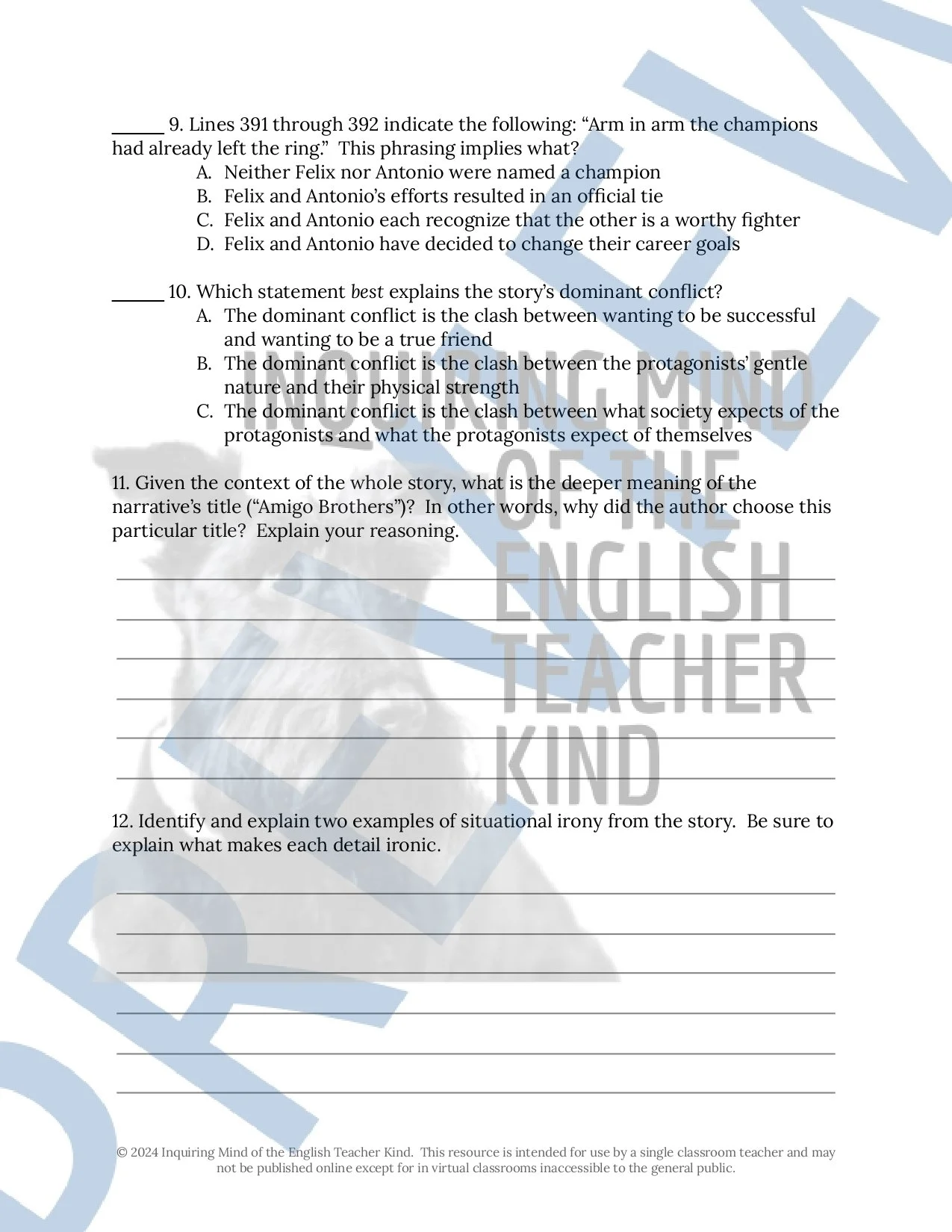 "Amigo Brothers" by Piri Thomas Quiz, Close Reading Worksheet, and ...