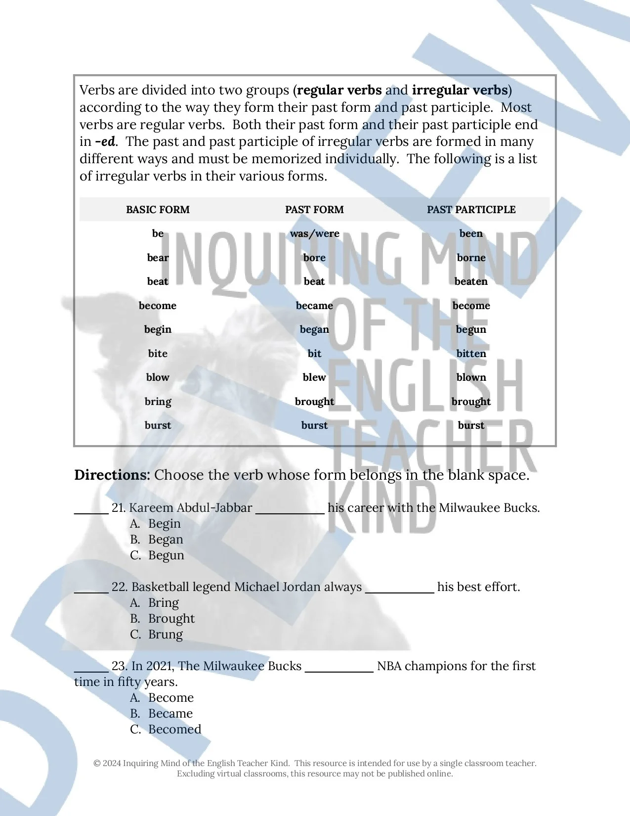 Grammar Practice Worksheet on Pronoun-Antecedent Agreement for High ...