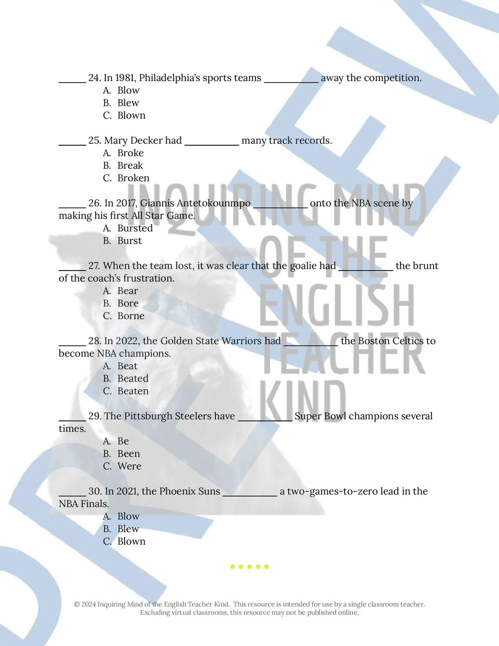 Grammar Practice Worksheet on Pronoun-Antecedent Agreement for High ...