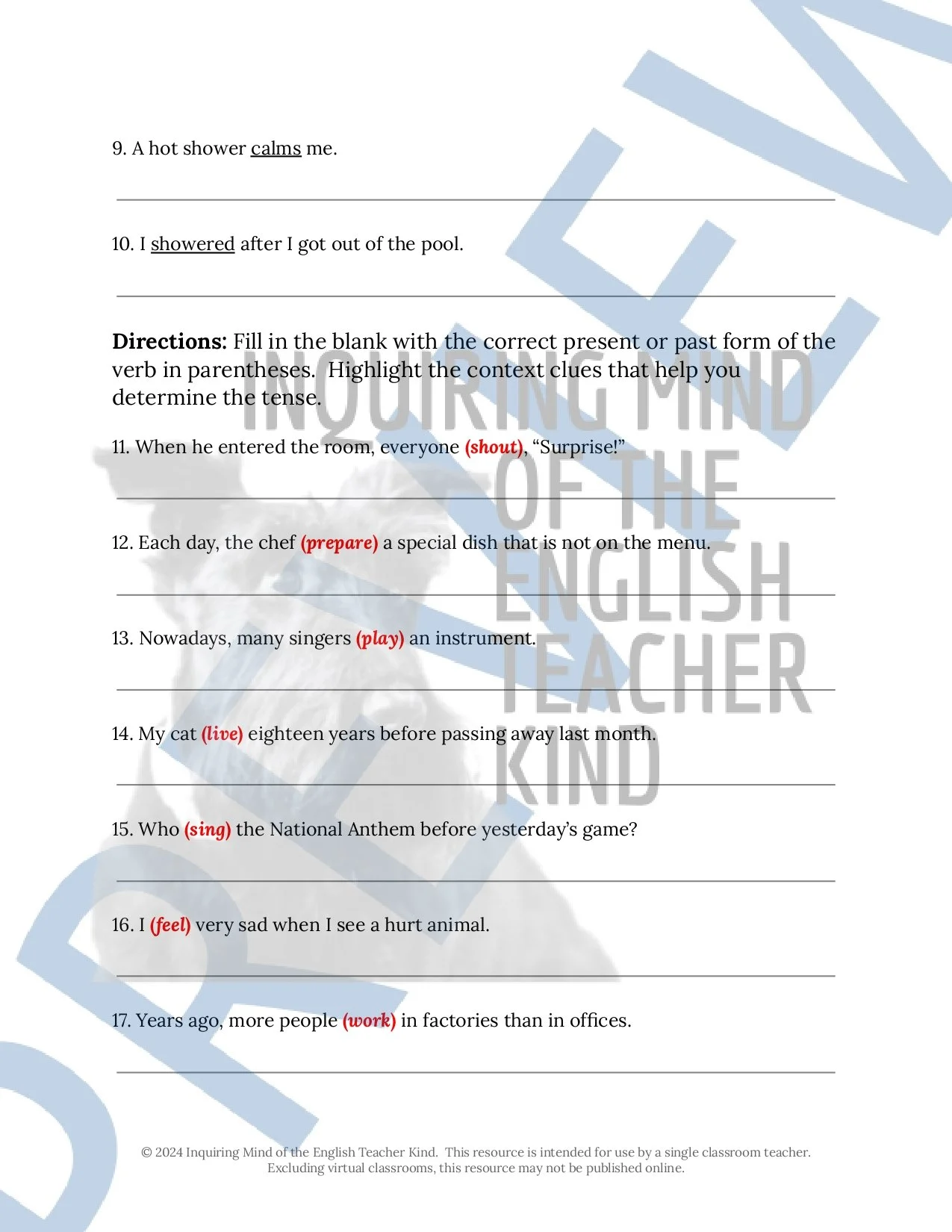 High School Grammar Practice Worksheet on Applying Verb Tenses ...