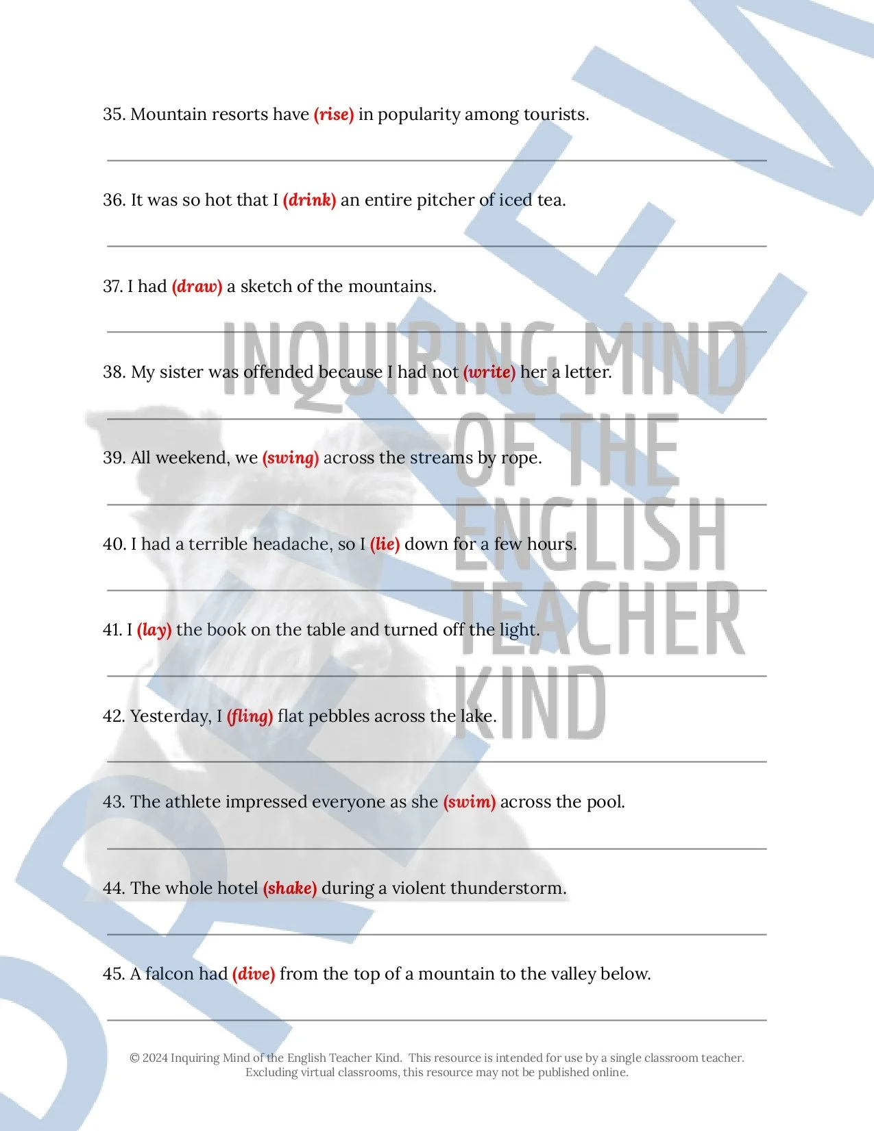 High School Grammar Practice Worksheet on Applying Verb Tenses ...