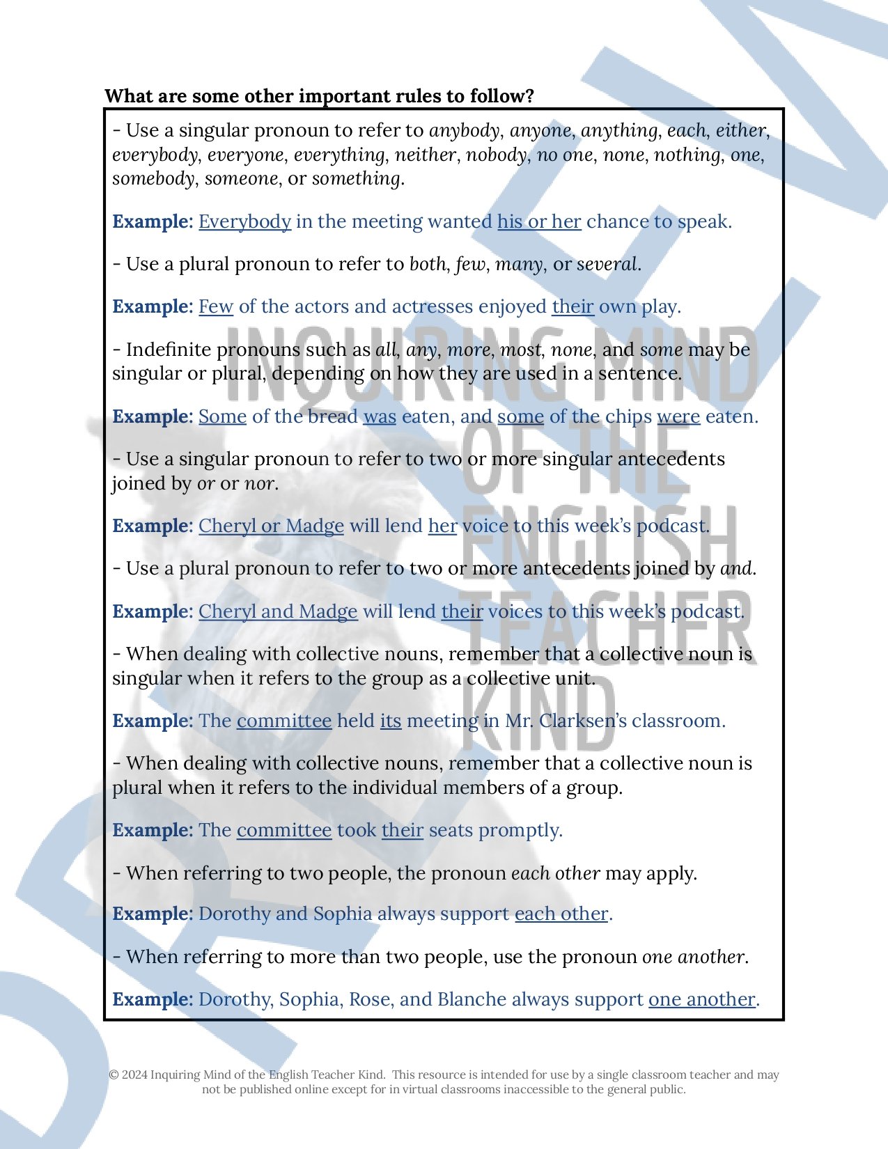 Grammar Practice Worksheet on Pronoun-Antecedent Agreement for High ...