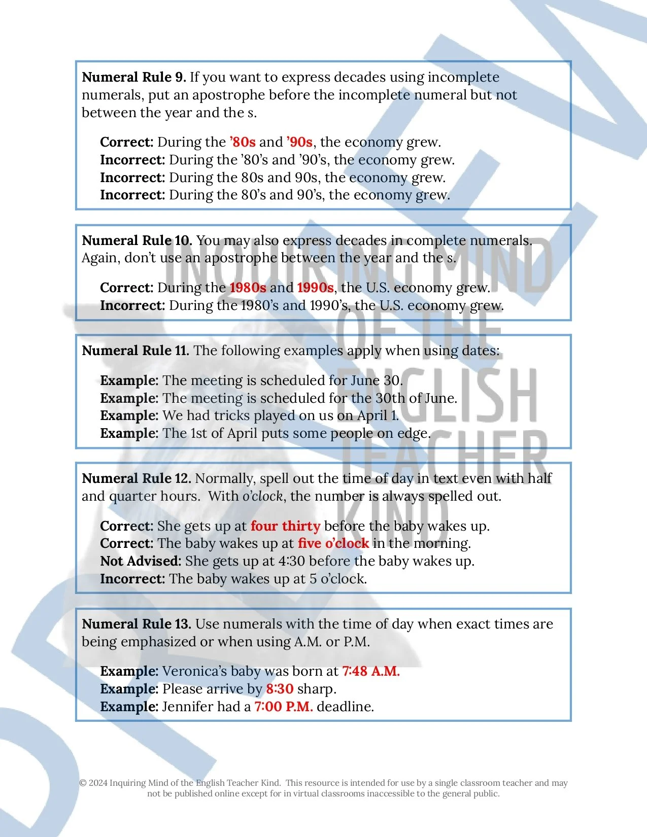 High School Grammar Review Worksheet on Writing Numerals — Inquiring ...