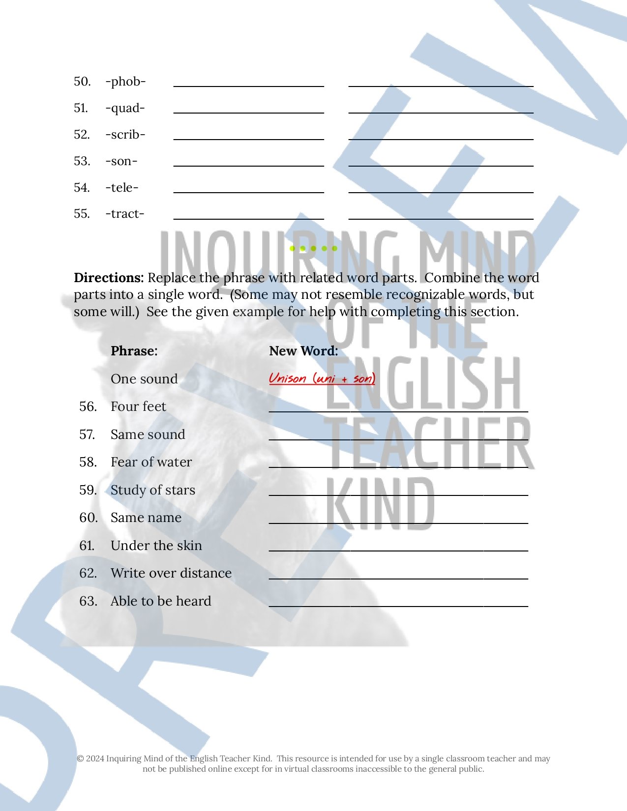 High School Grammar Review Worksheet on Prefixes, Suffixes, and Roots ...