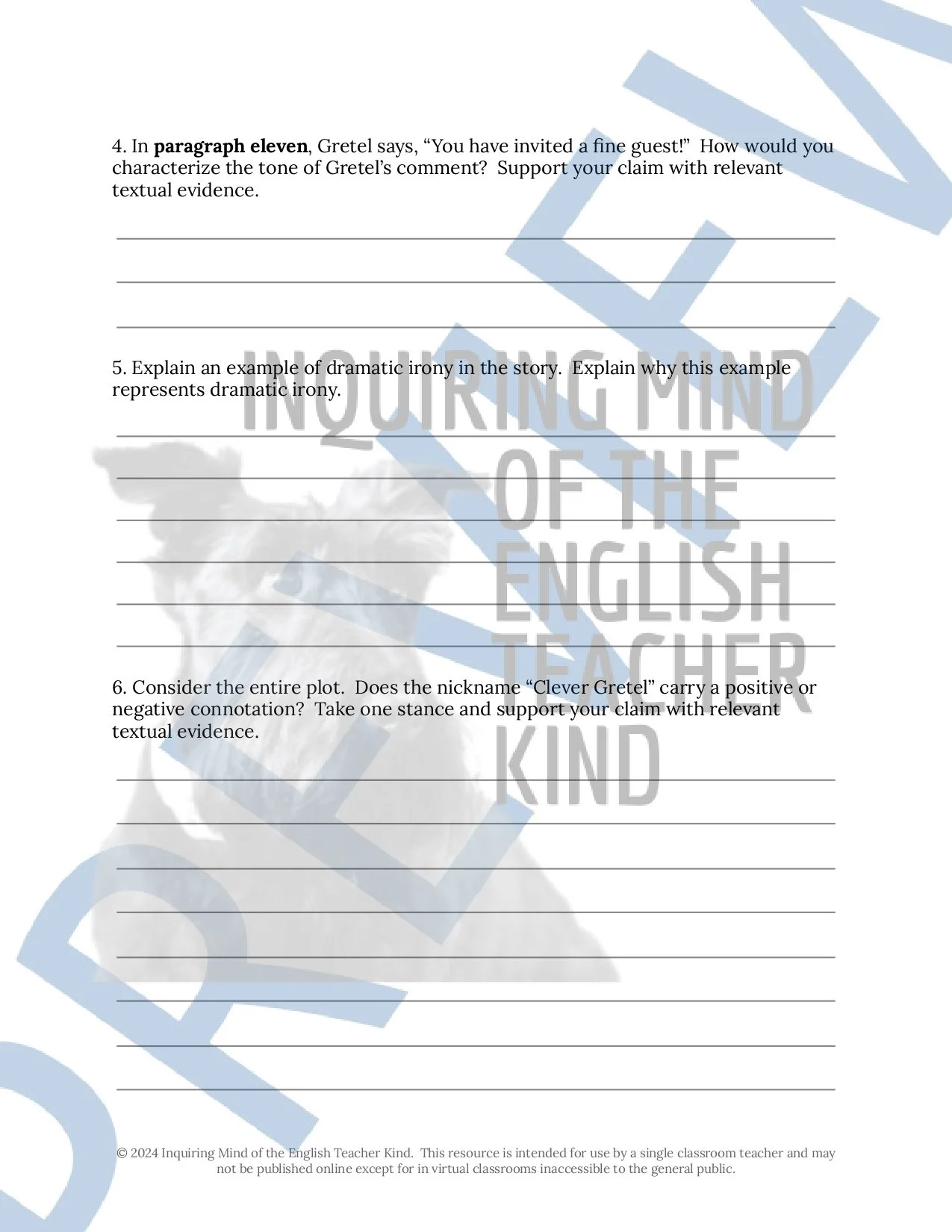 "Clever Gretel" by the Brothers Grimm Quiz, Close Reading Activity, and ...