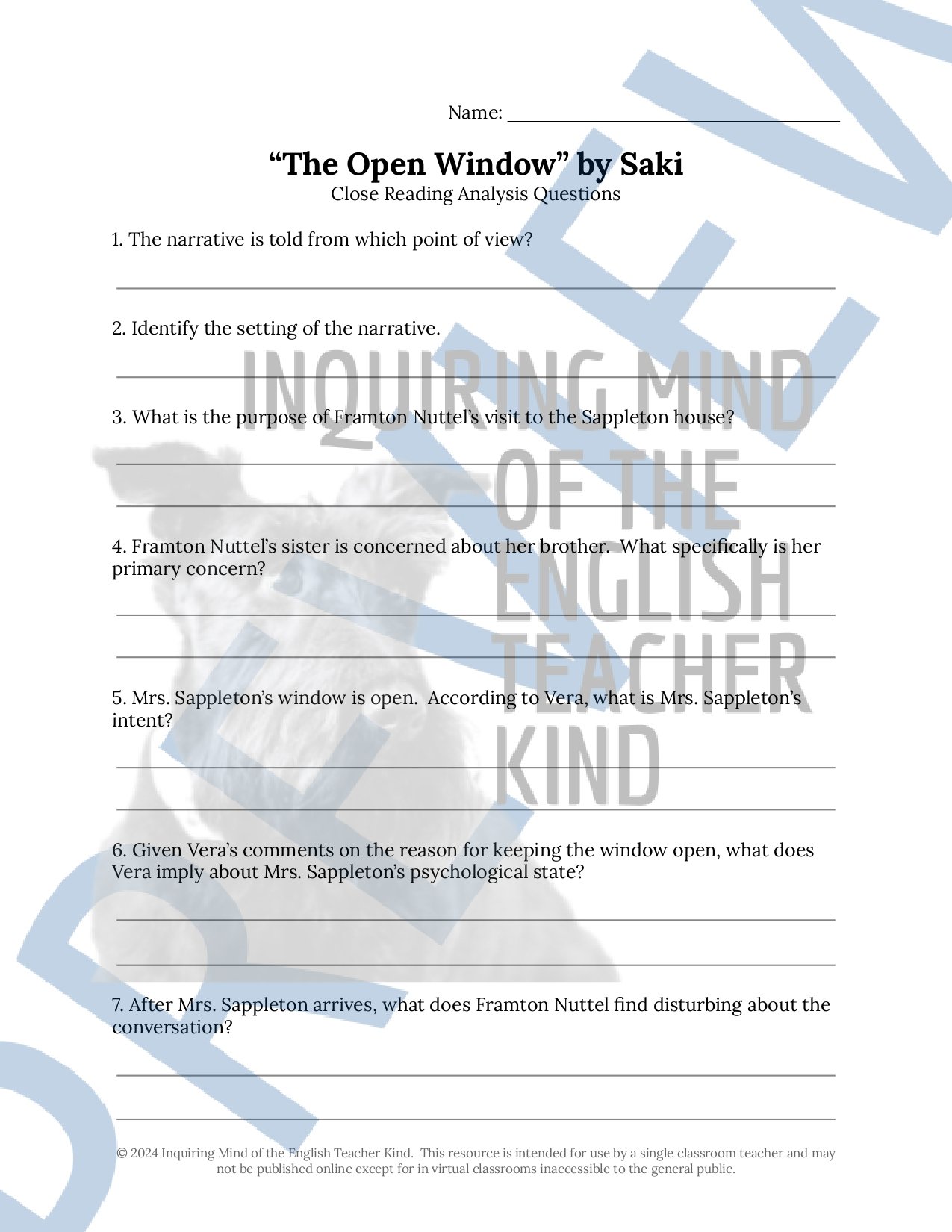 Short Stories by Saki - Quizzes, Close Reading Activities, and ...