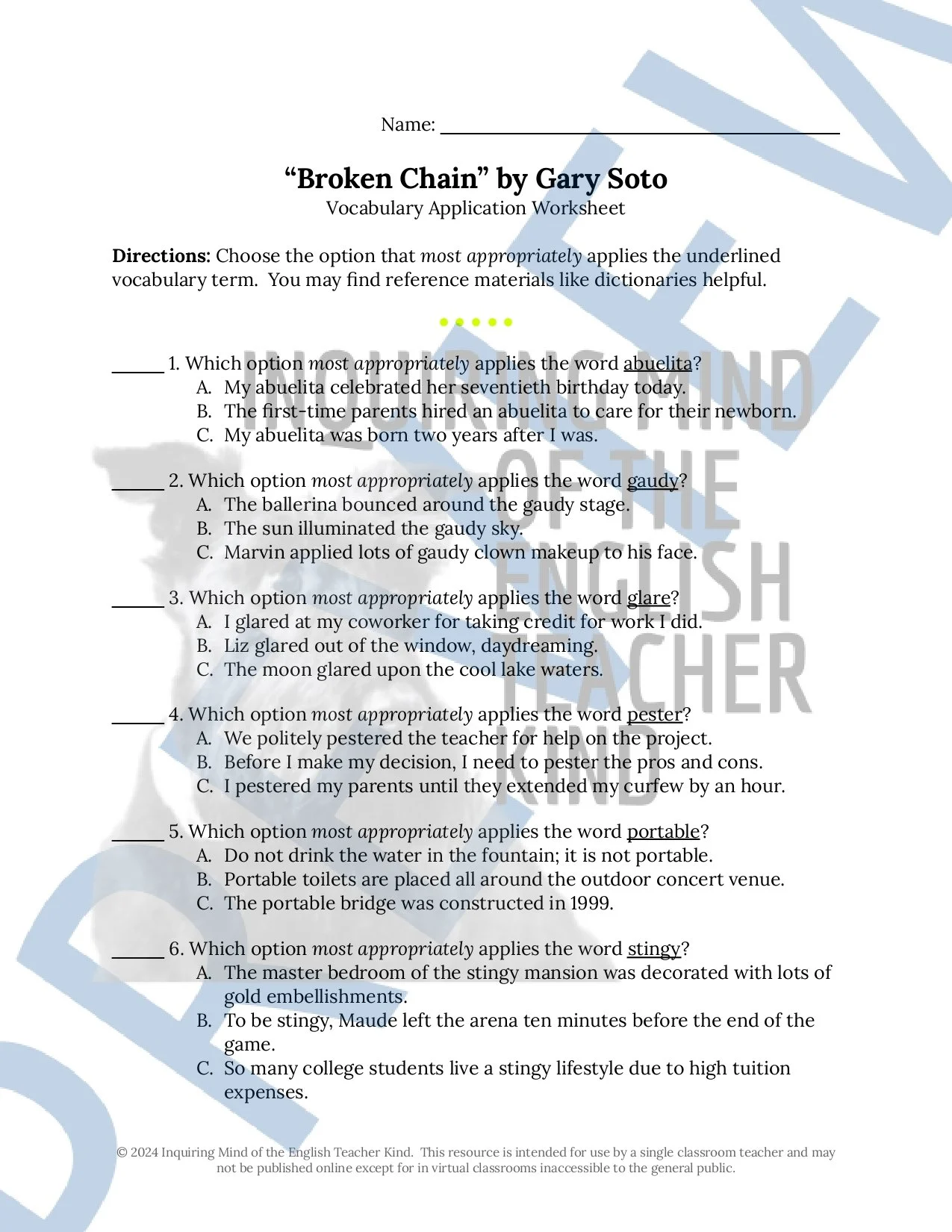 "Broken Chain" by Gary Soto Quiz, Close Reading Activity, and ...