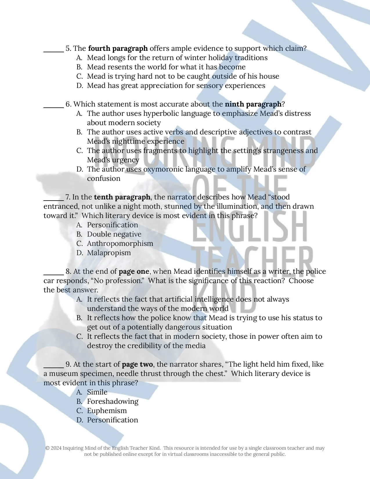 "The Pedestrian" by Ray Bradbury Quiz, Close Reading Activity, and ...